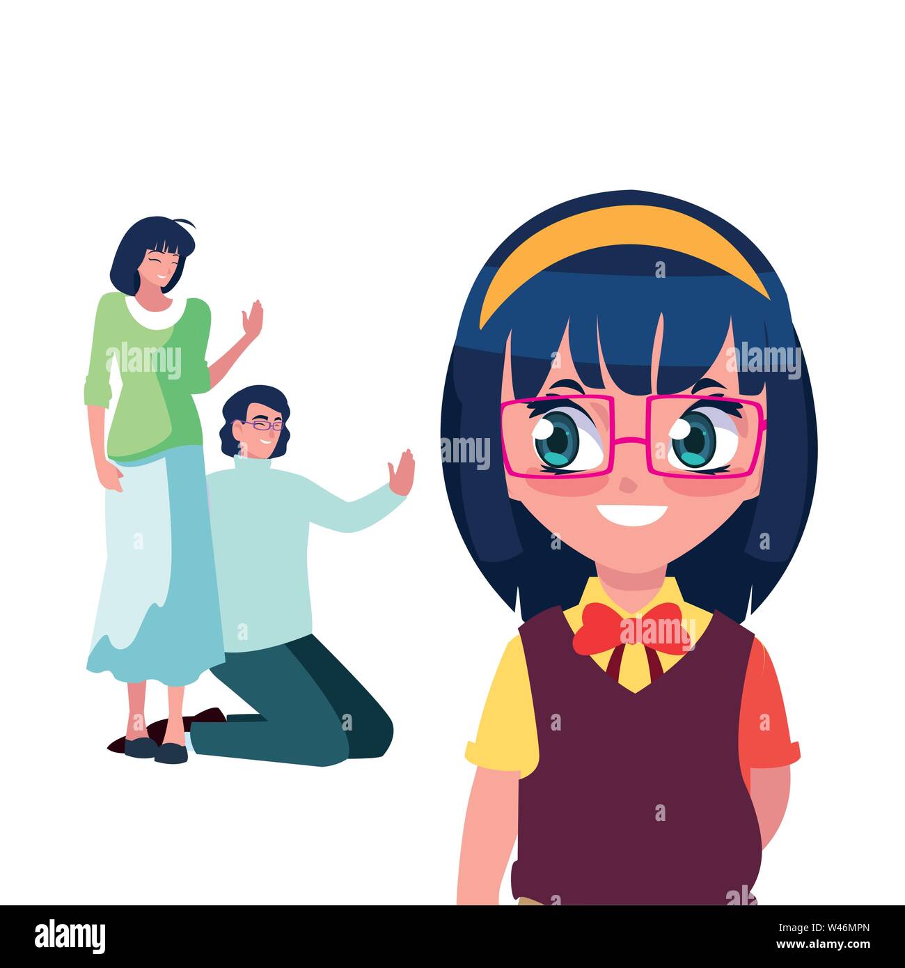 parents with school girl student vector illustration Stock Vector Image ...