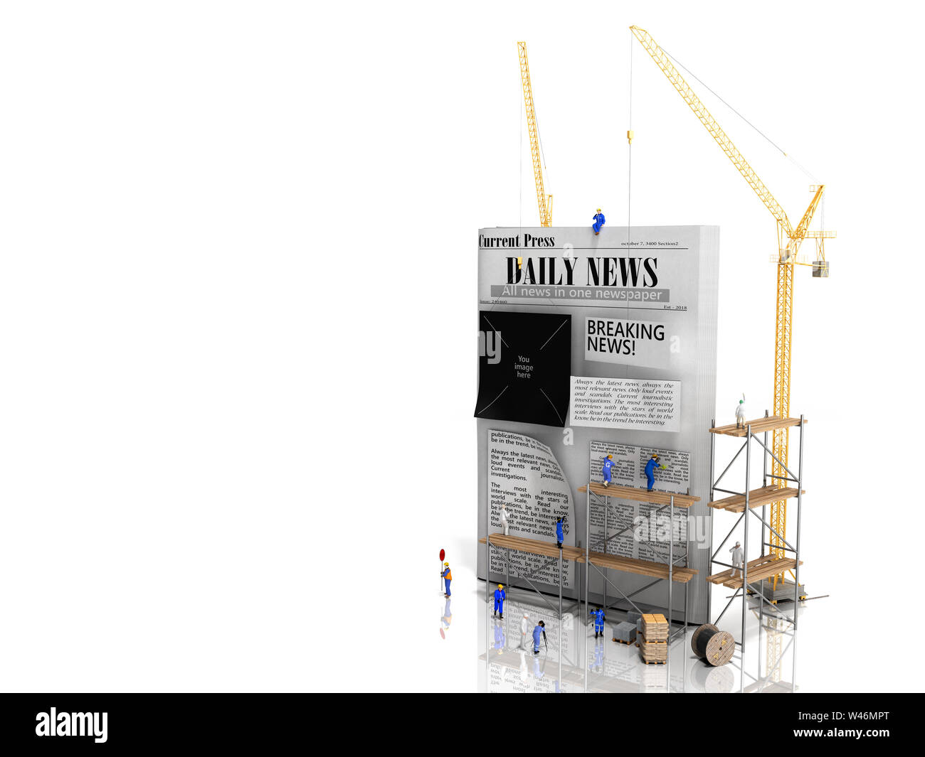 news building concept builders stick newspaper columns on a blank ...