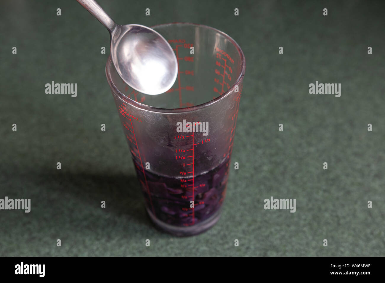 Making red cabbage indicator at home. Showing the red cabbage in a ...