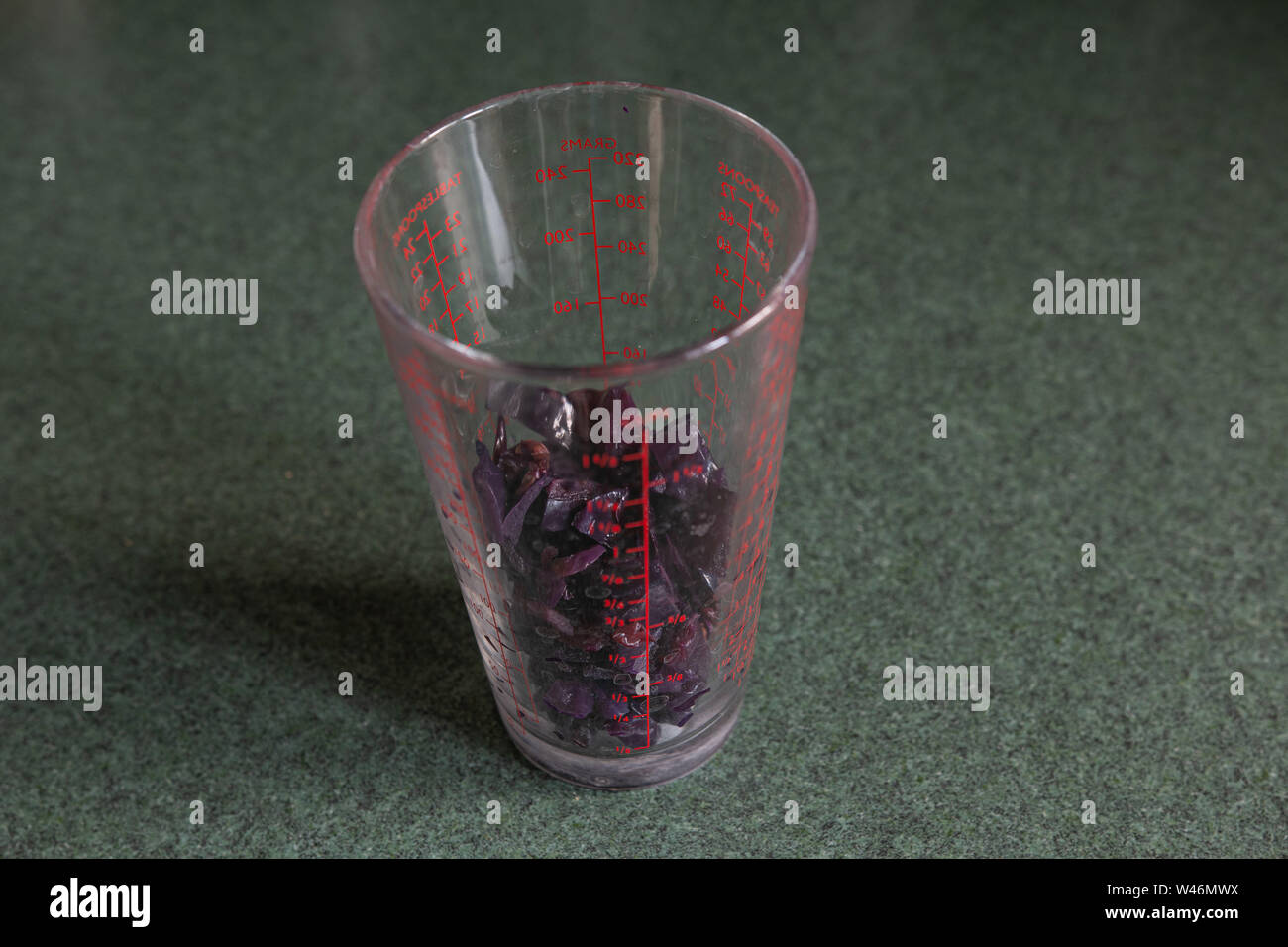 Making red cabbage indicator at home. Showing the red cabbage in a ...