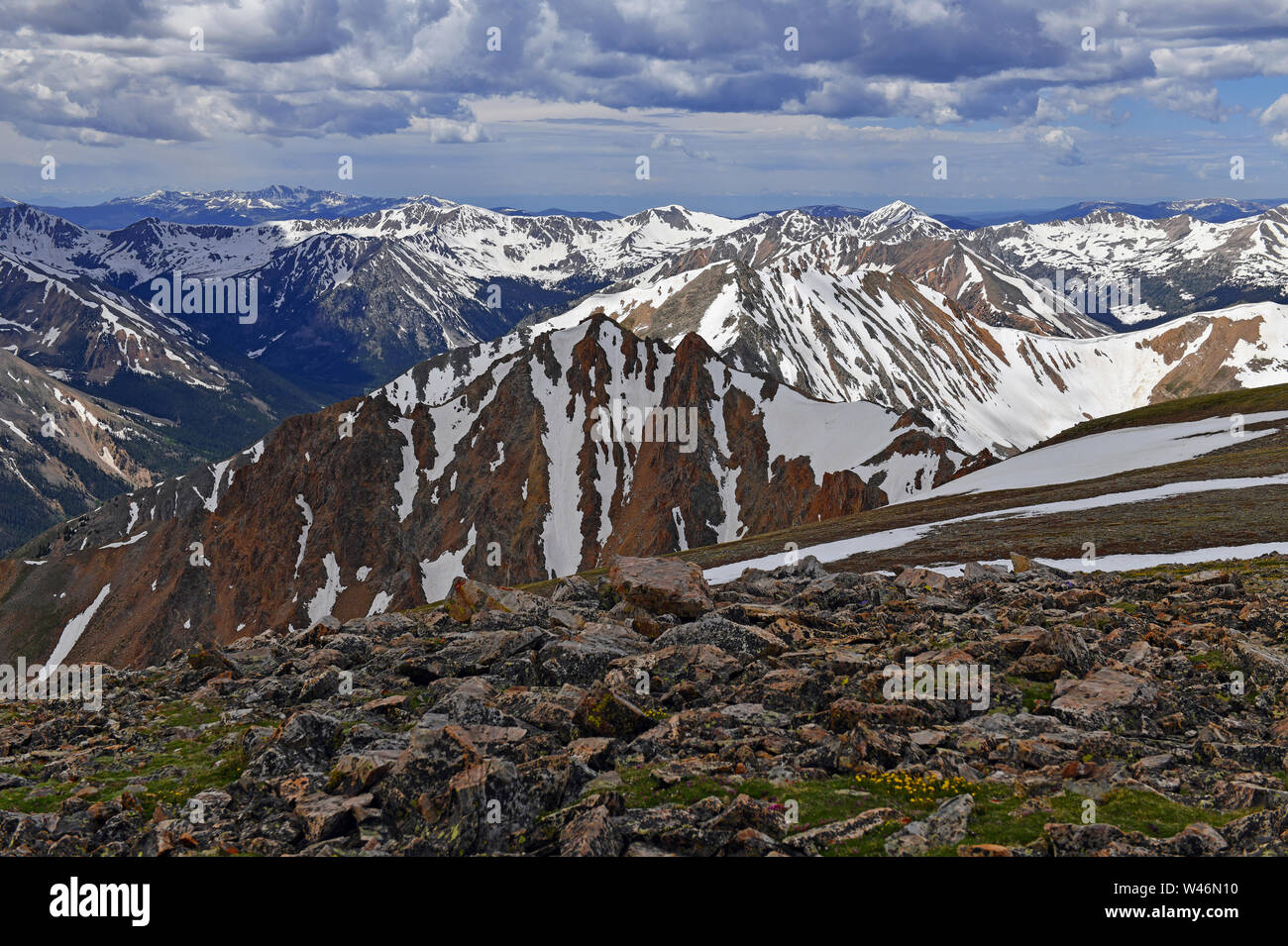 Beautiful high altitude alpine landscape with snow capped peaks, Rocky ...
