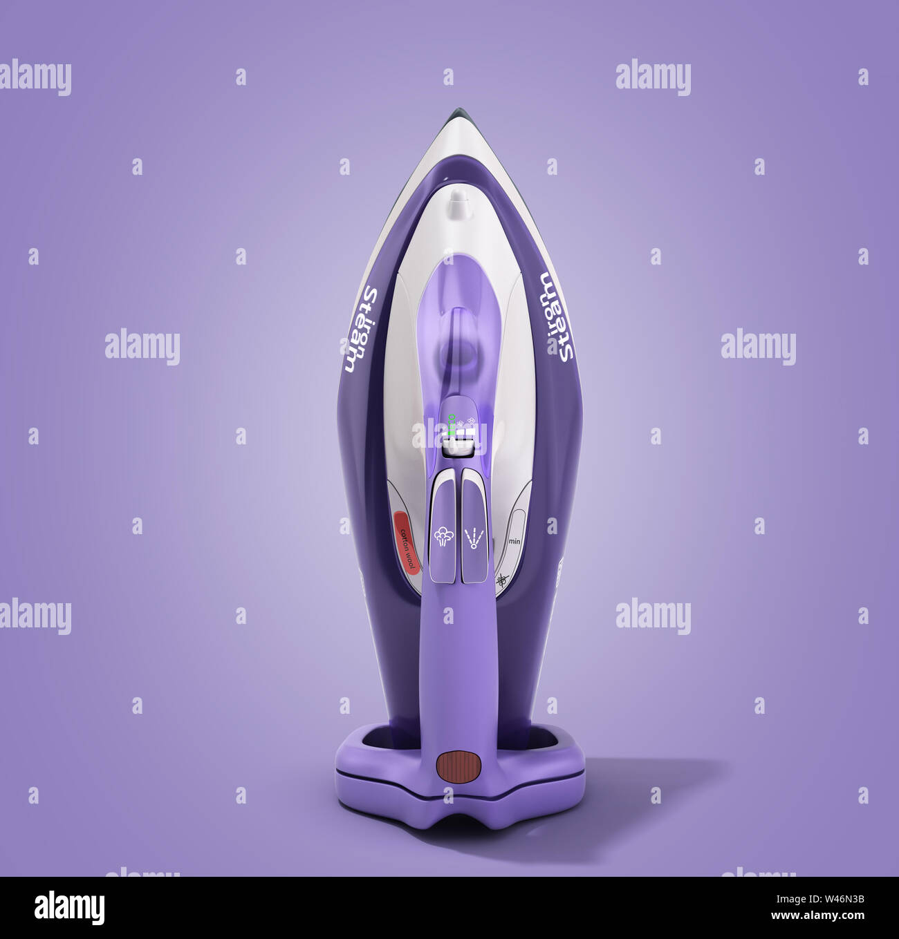 modern steam iron 3d render on blue background Stock Photo - Alamy
