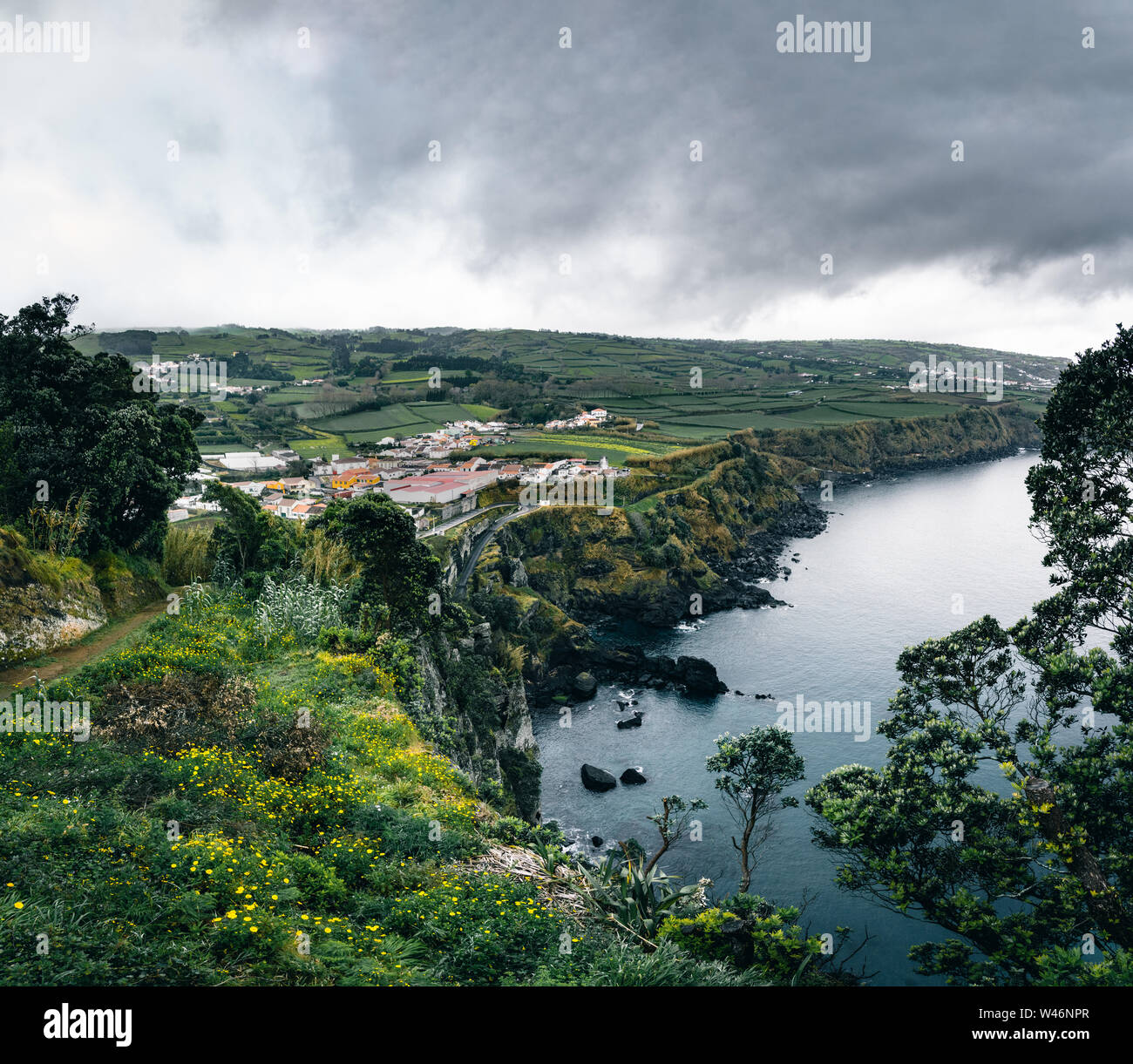 North coast Landscape over Capelas town on Sao Miguel island, Azores ...