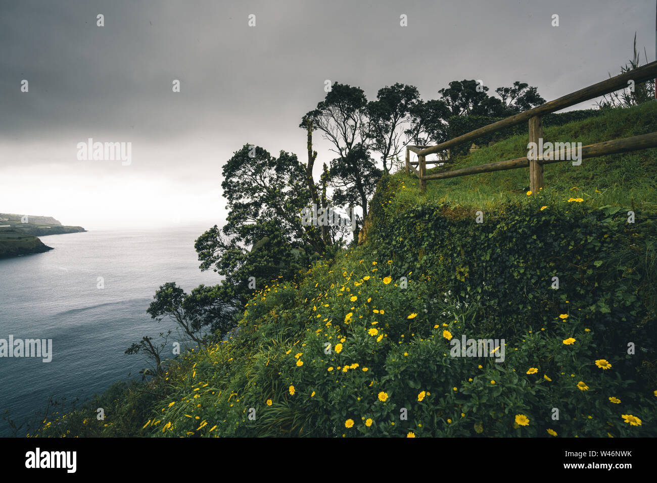 North coast Landscape over Capelas town on Sao Miguel island, Azores ...