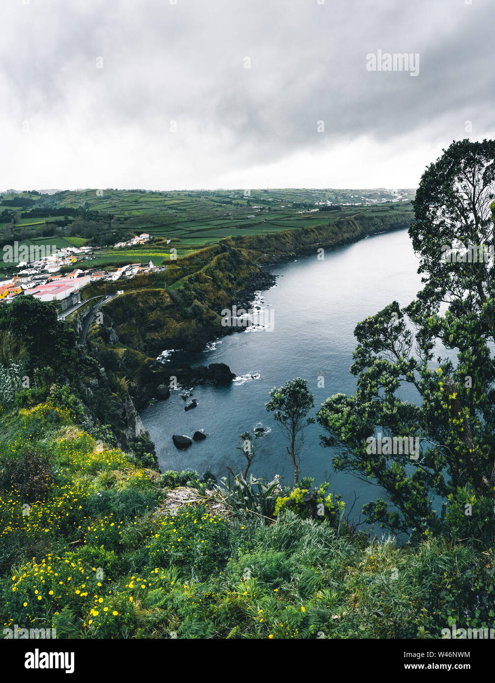 North coast Landscape over Capelas town on Sao Miguel island, Azores ...