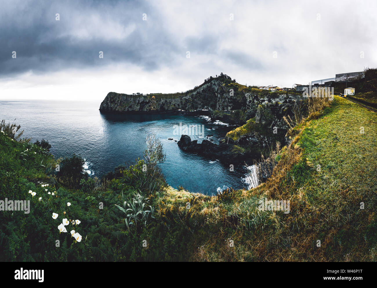 North coast Landscape over Capelas town on Sao Miguel island, Azores ...