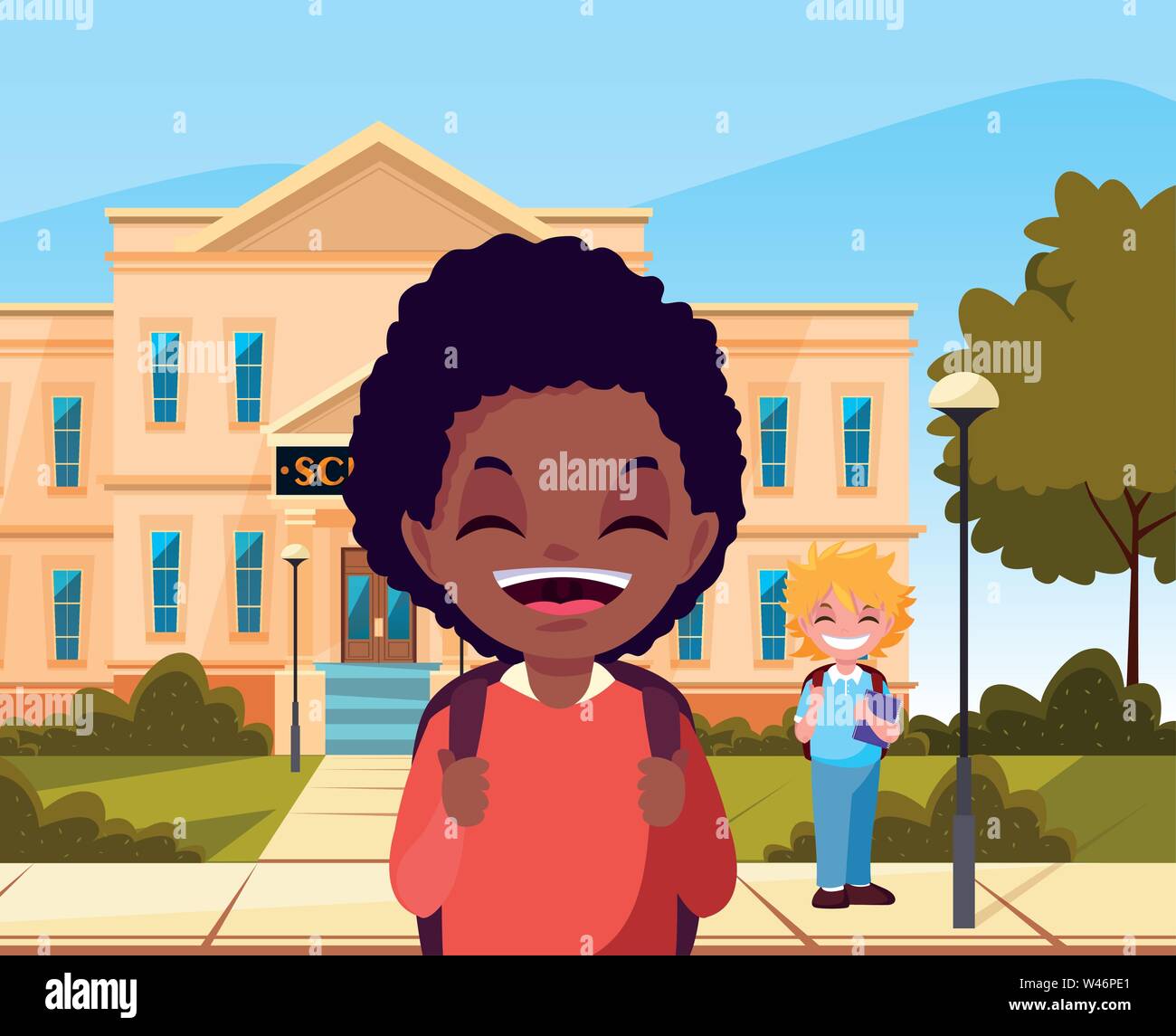 Teen boy outside school Stock Vector Images - Alamy