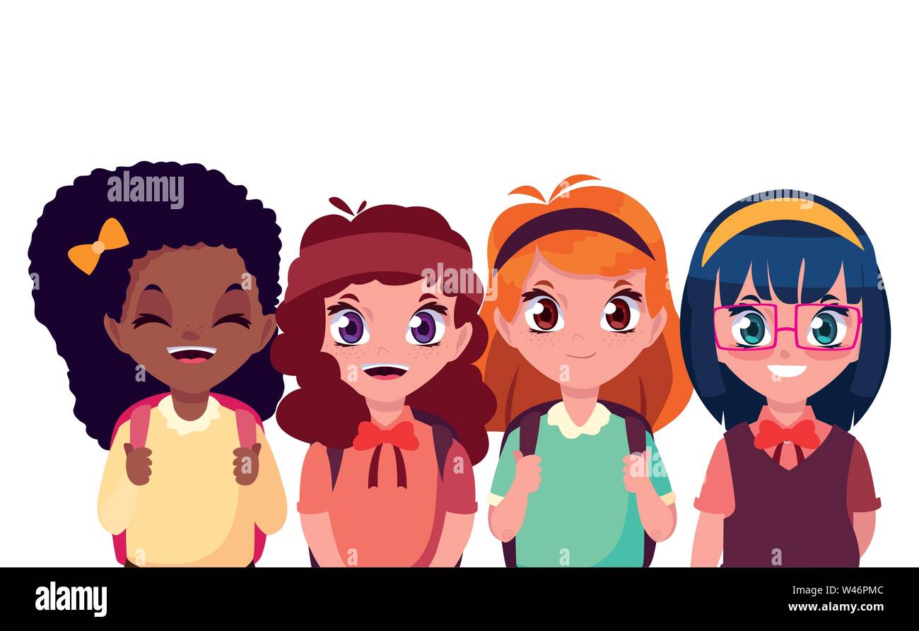 school girls group with backpack vector illustration Stock Vector Image ...