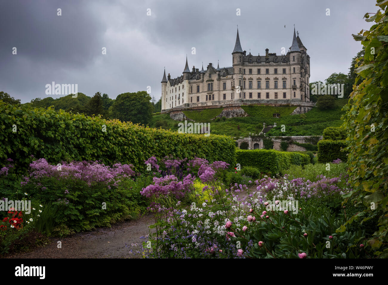 Dunrobin Castle, a stately home in the Scottish Highlands, on the North ...