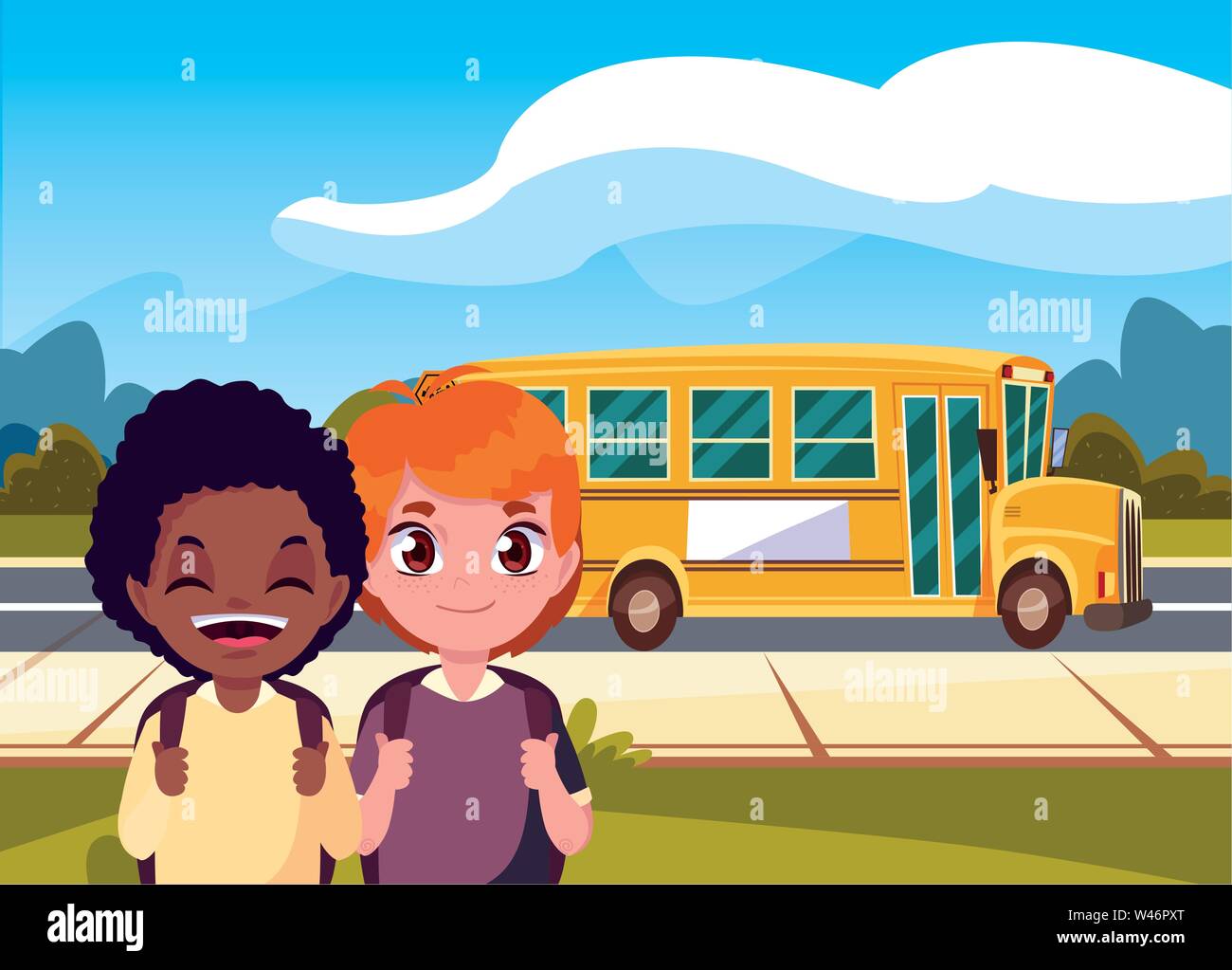 student boys bus transport back to school vector illustration Stock ...