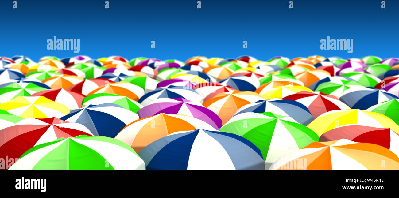 Colorful beach umbrellas and clear sky Stock Photo - Alamy