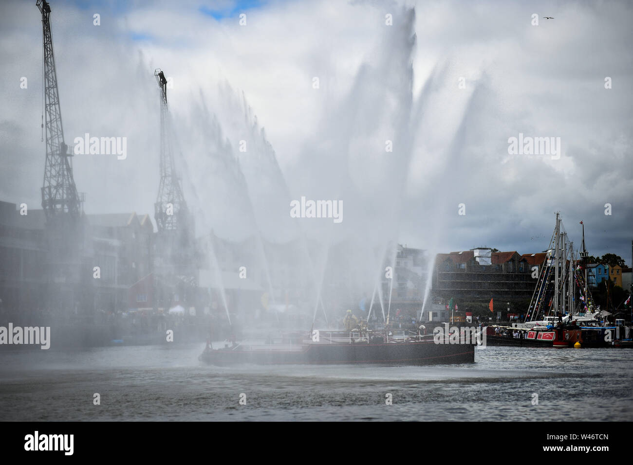 The Pyronaut fires all her water cannons to signify the Bristol Harbour ...