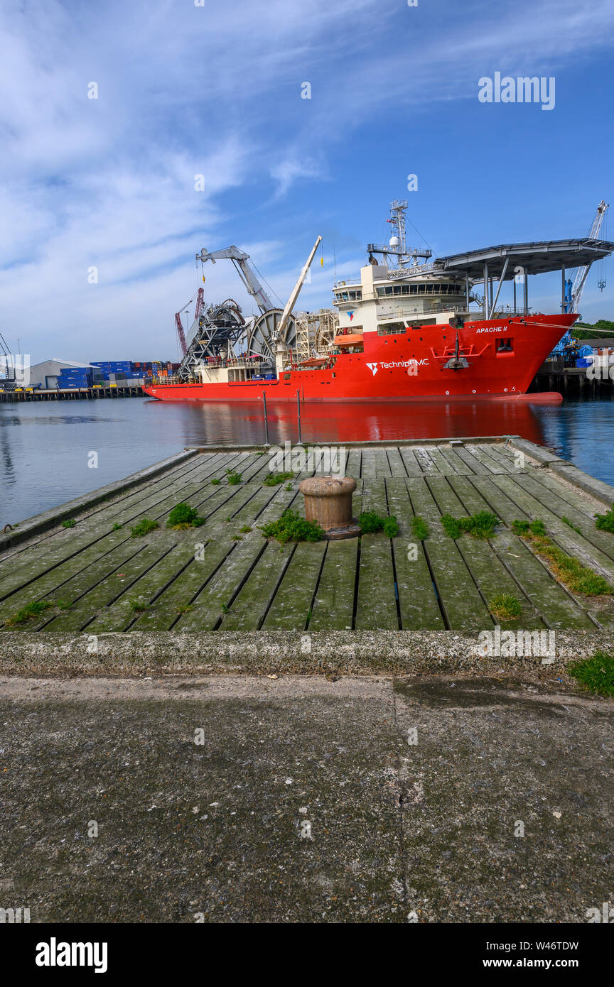Pipe laying vessel, Apache II, moored at North Blyth, Northumberland ...