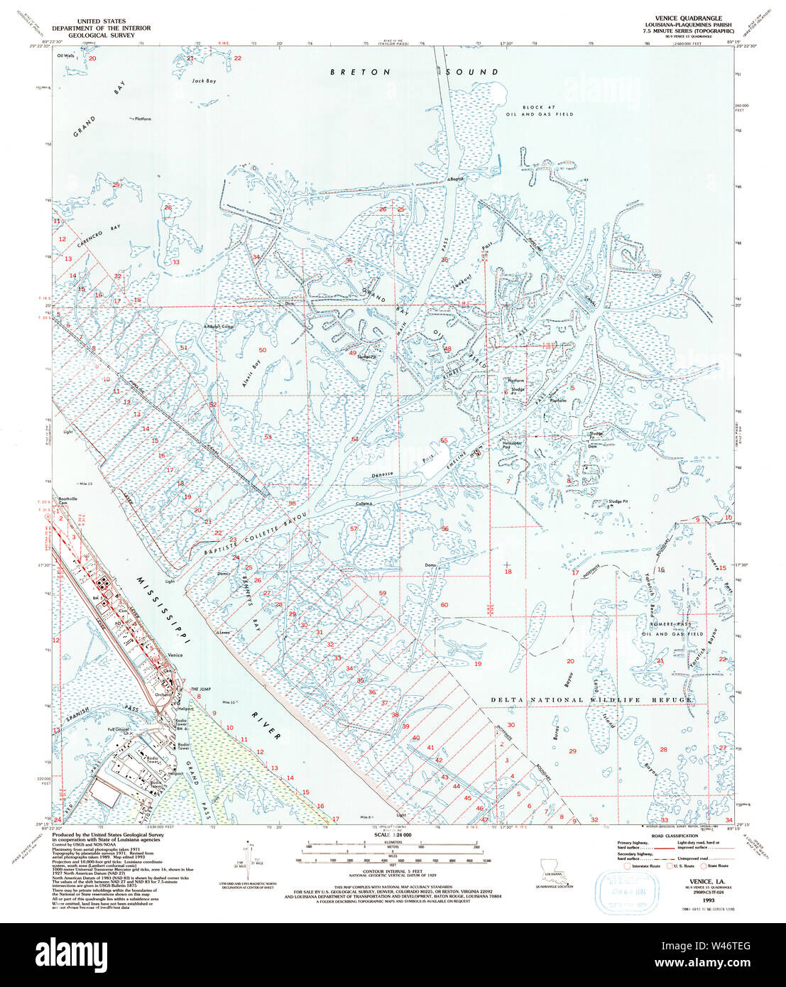 USGS TOPO Map Louisiana LA Venice 333462 1993 24000 Stock Photo - Alamy