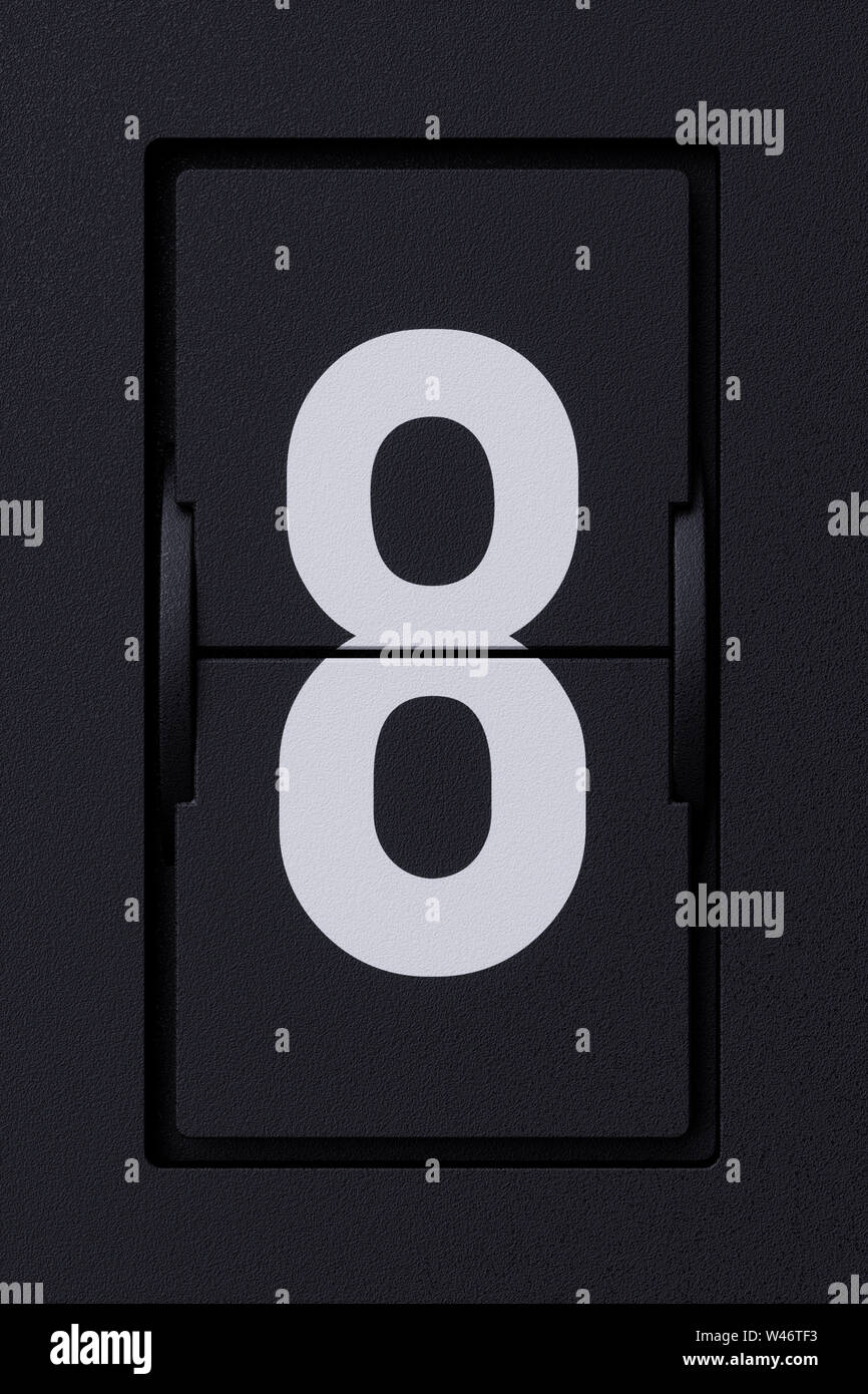 Airport mechanical flip board panel digits font. Front view white ...