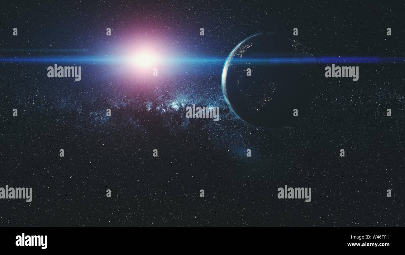 Earth Motion Moon Orbit Star Galaxy Sun Beam Glow. Epic Celestial ...