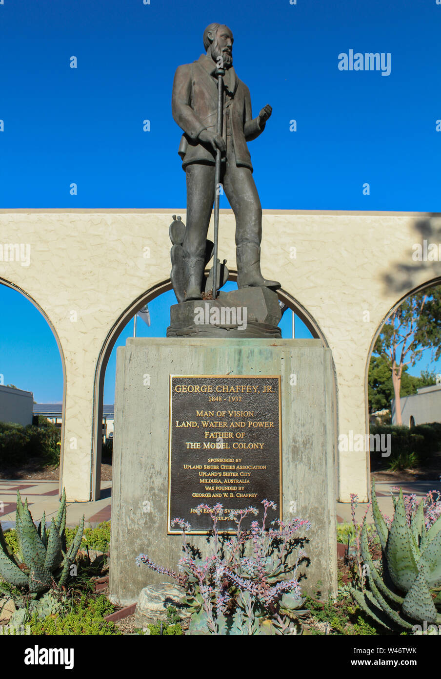 Statue of George Chaffey, Jr., Outside the Upland Public Library ...