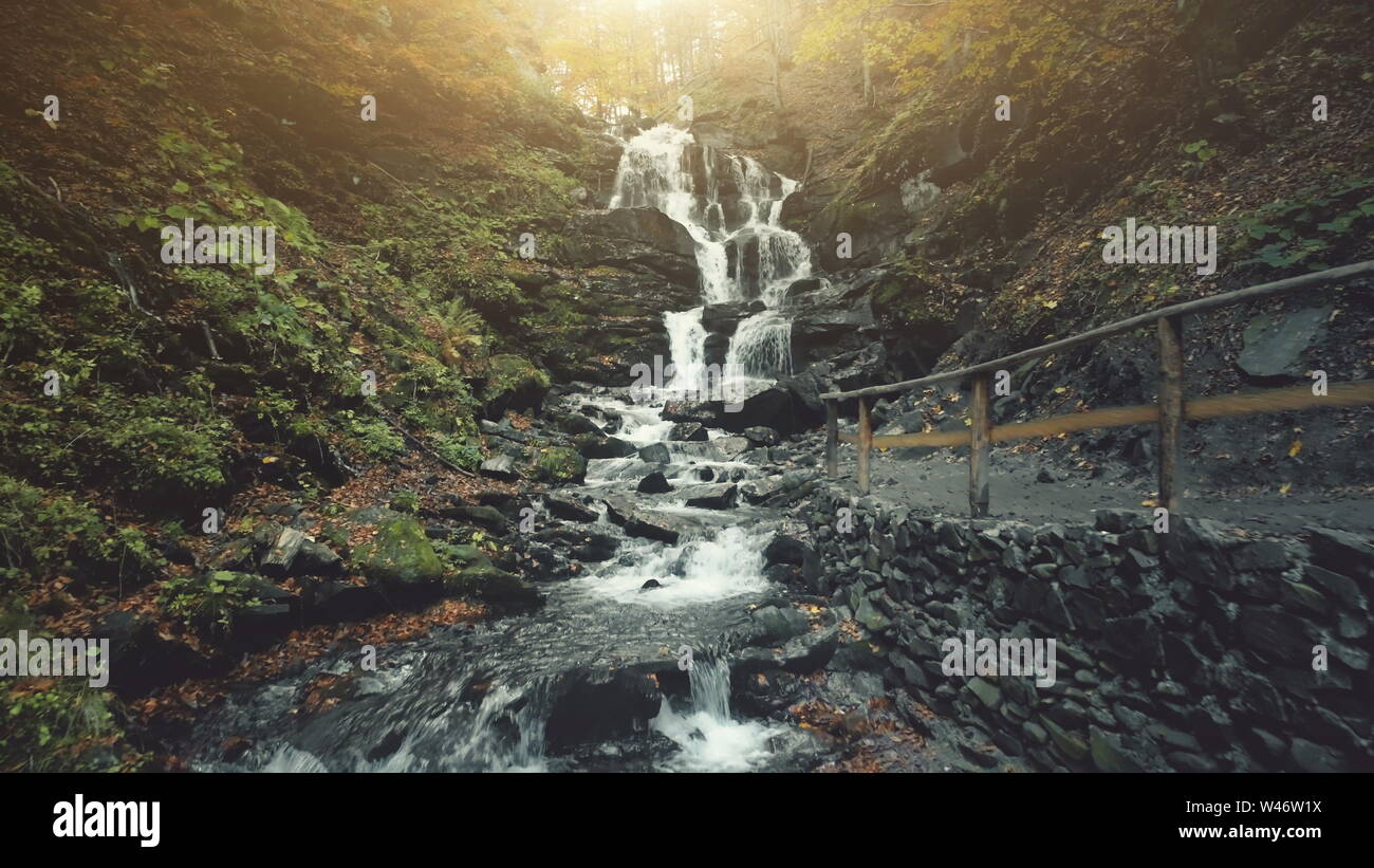 Natural Forest Water Stream Cascade Aerial View. Epic Mountain River ...