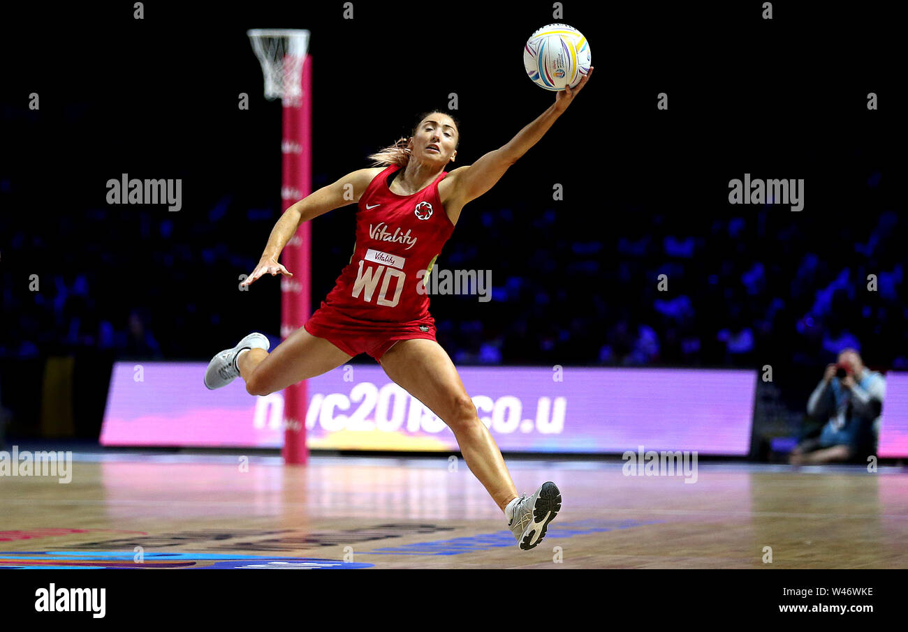 England's Jade Clarke in action against New Zealand during the Netball ...