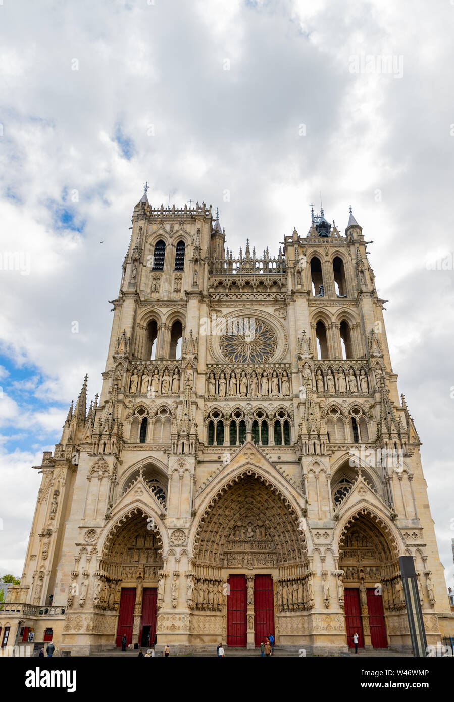 Notre Dame Cathedral facade with Gothic sculptures in Amiens, France ...