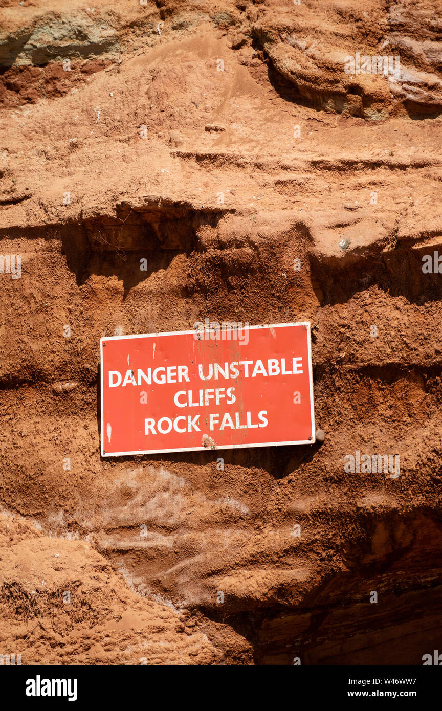 Seaton, Devon, England, UK. June 2019. Danger of cliffs and rock falls ...