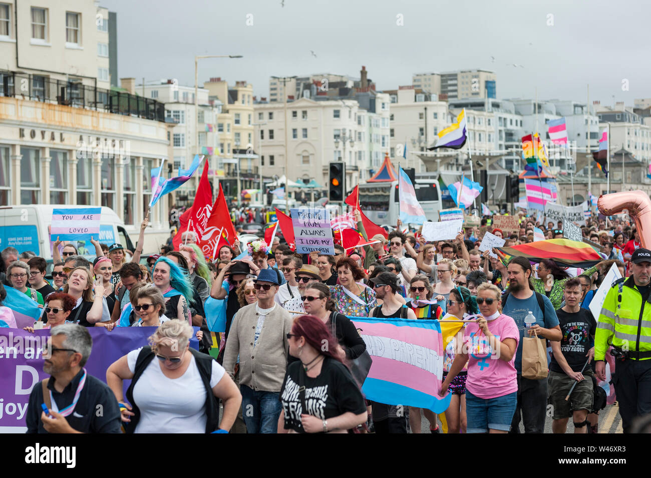 Brighton, East Sussex, 20th July 2019. Trans Pride march from the ...