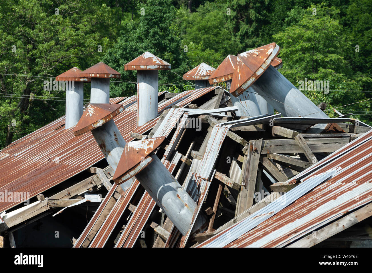Ruined metal roof on building in Bieszczady, Poland Stock Photo - Alamy