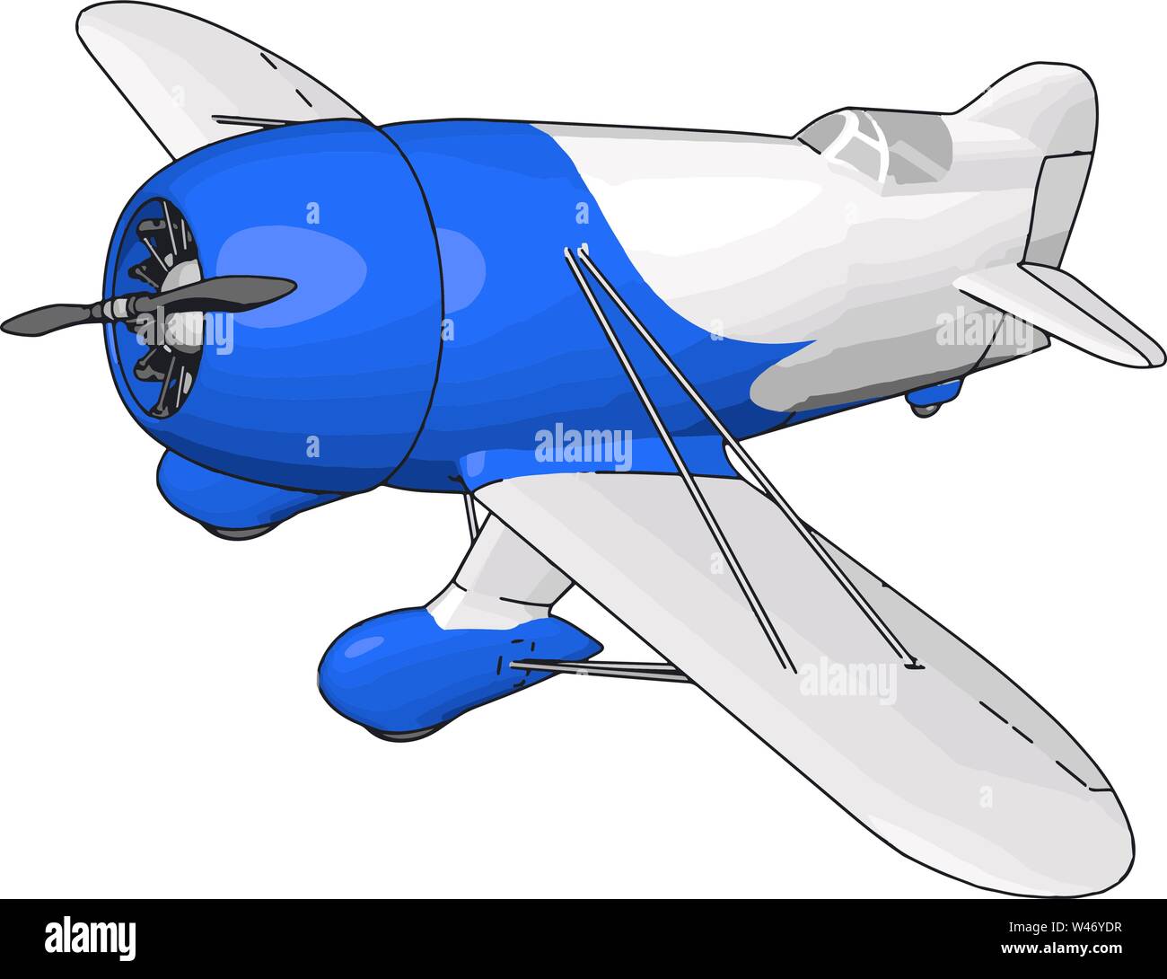 White and blue old retro plane, illustration, vector on white ...