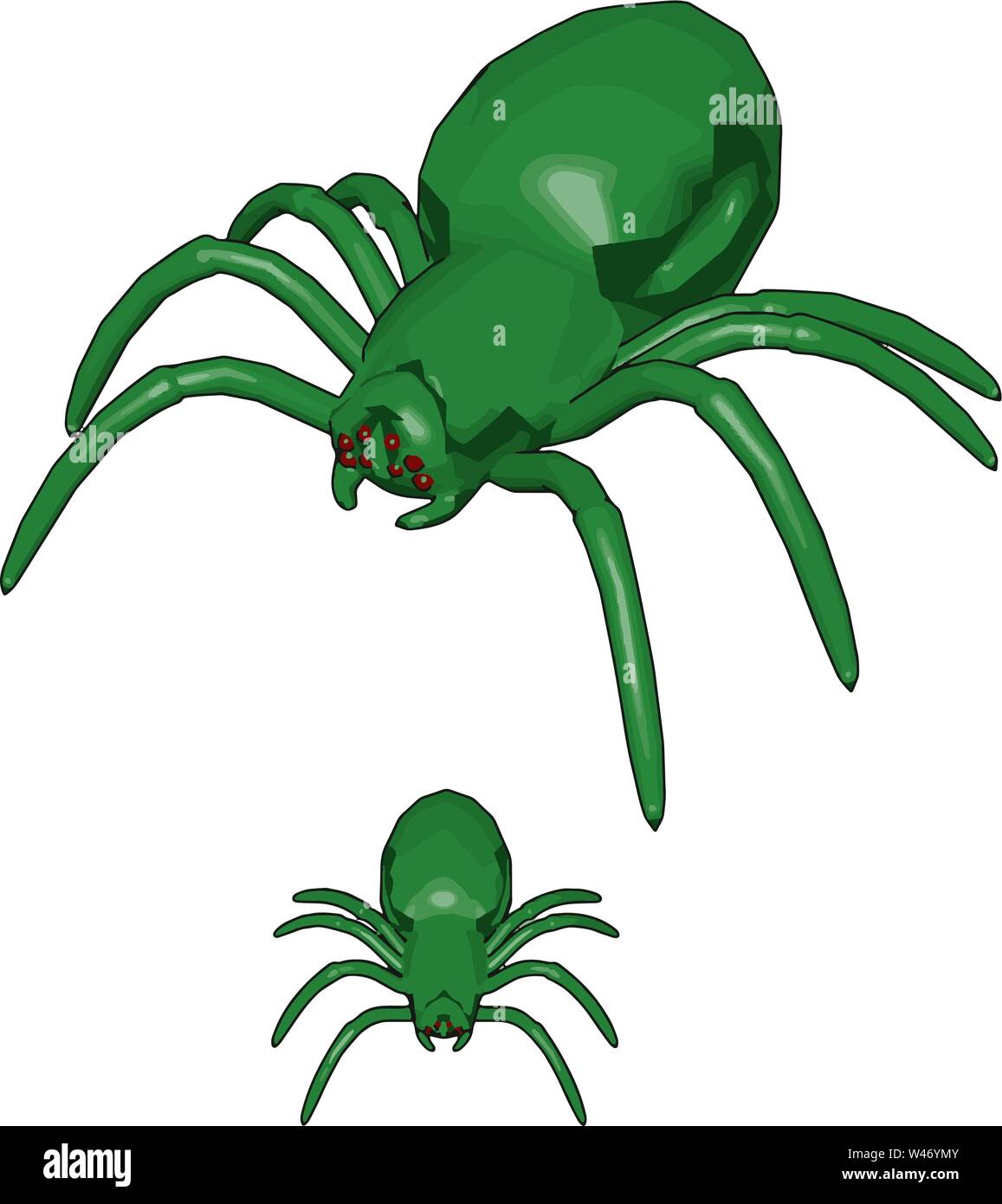 Green 3d spiders, illustration, vector on white background Stock Vector ...