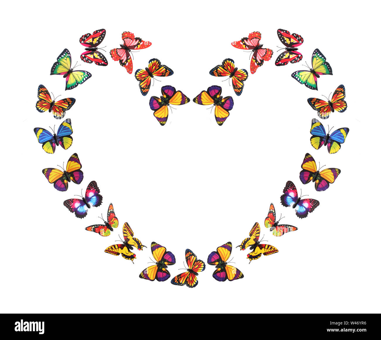 Paper Butterflies in Heart Shape on White Background Stock Photo - Alamy