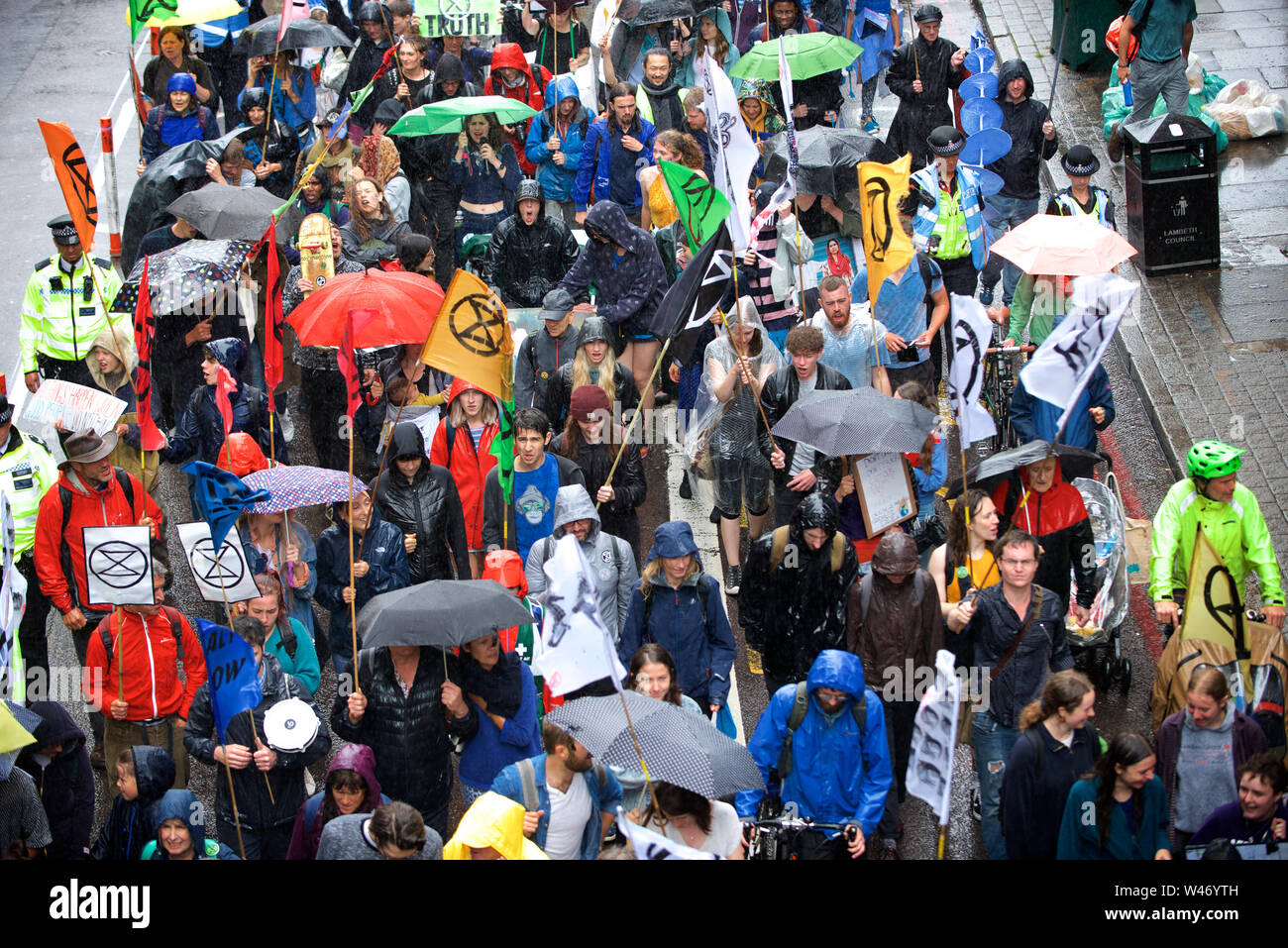 Extinction Rebellion protest march from Waterloo Millennium Gardens to ...