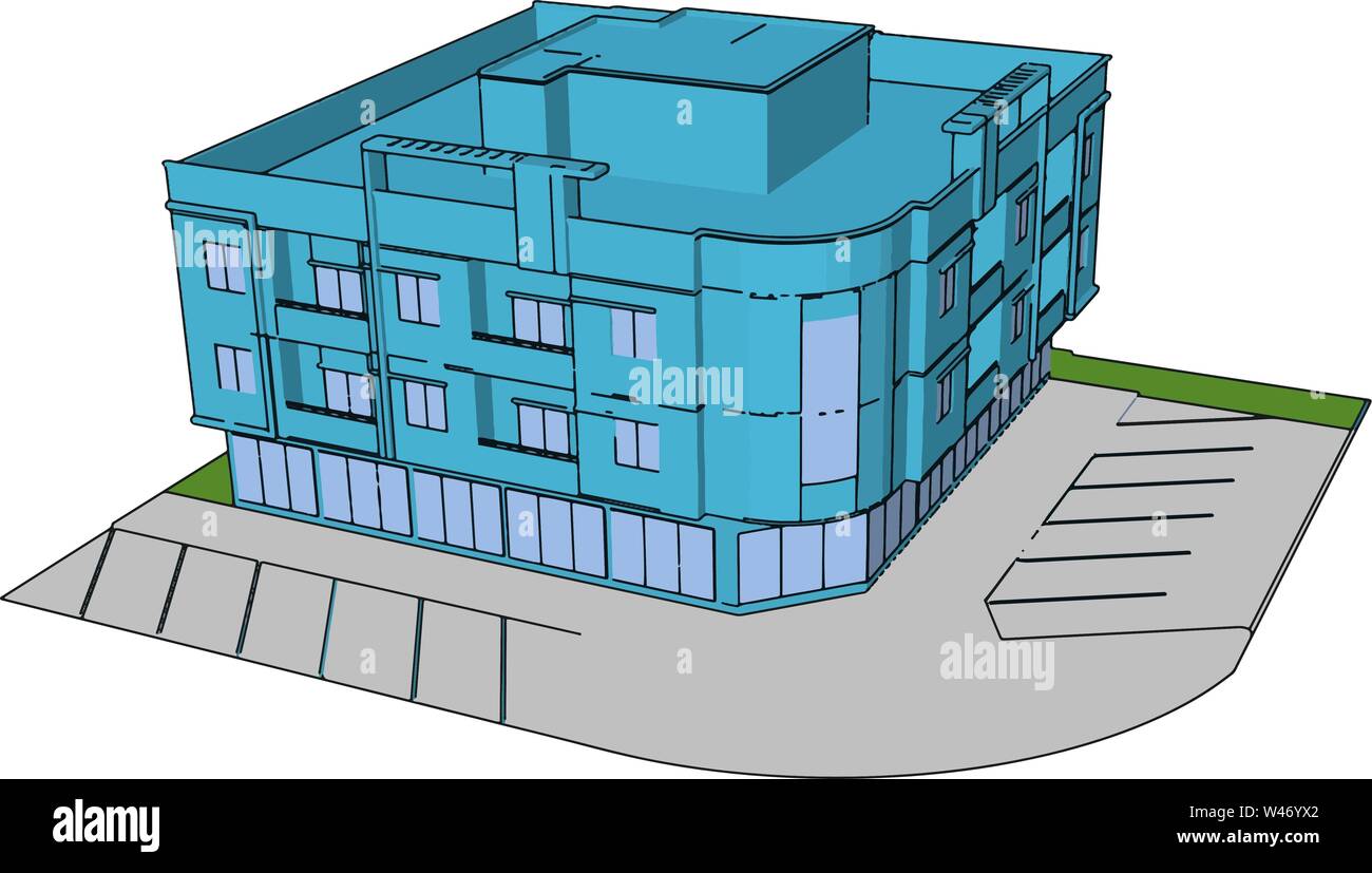 Complex building, illustration, vector on white background Stock Vector ...