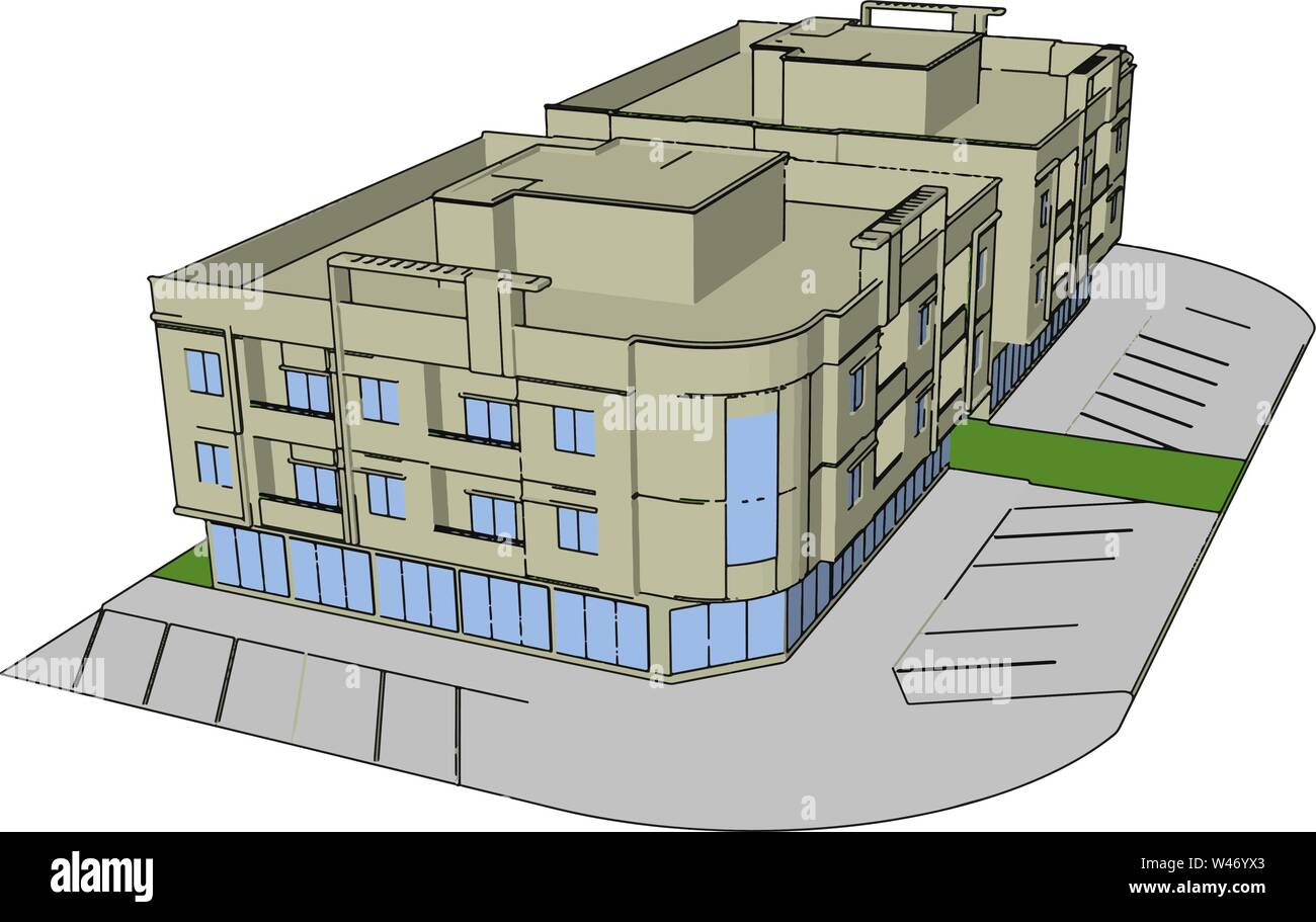 Complex building, illustration, vector on white background Stock Vector ...