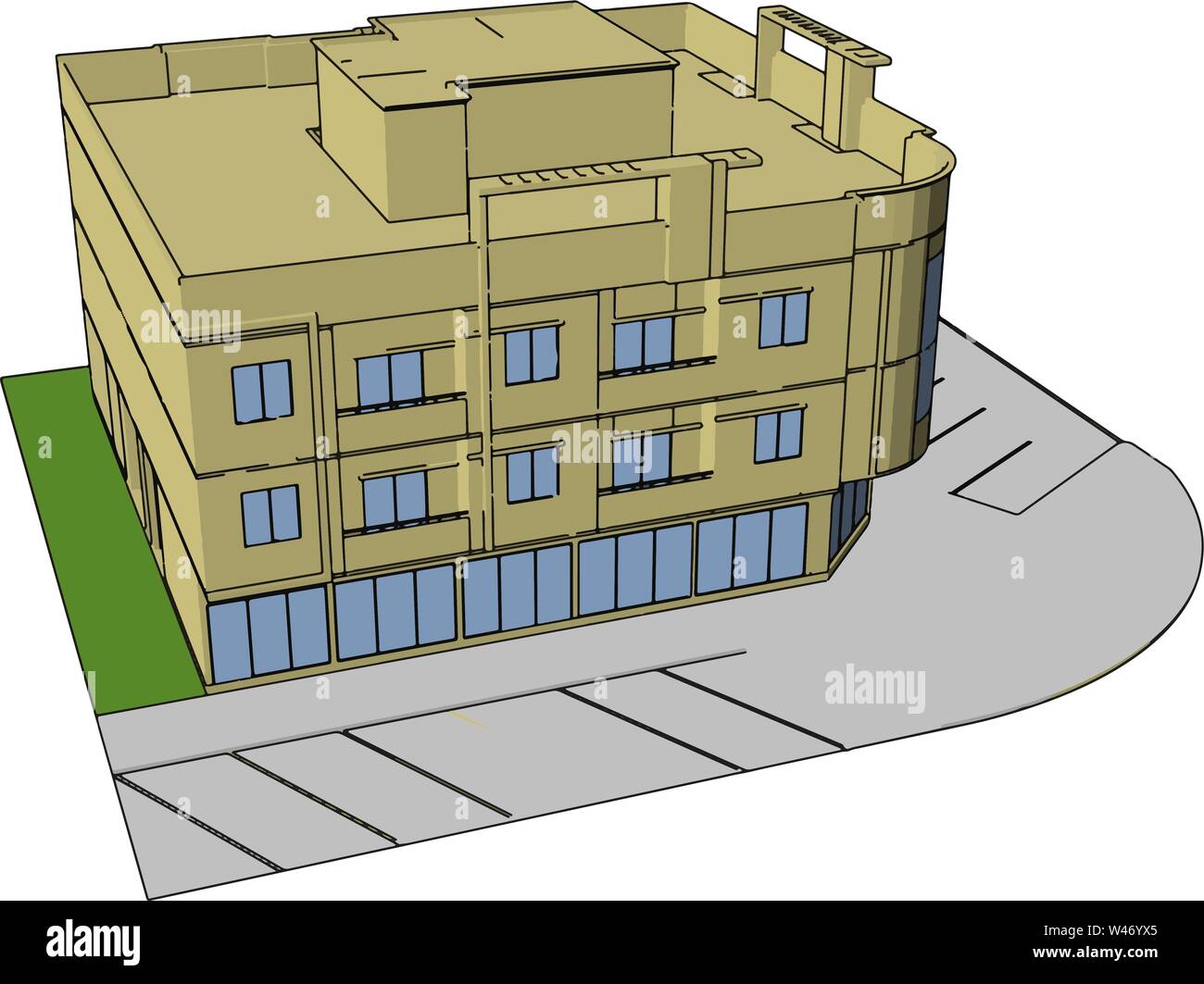 Complex building, illustration, vector on white background Stock Vector ...