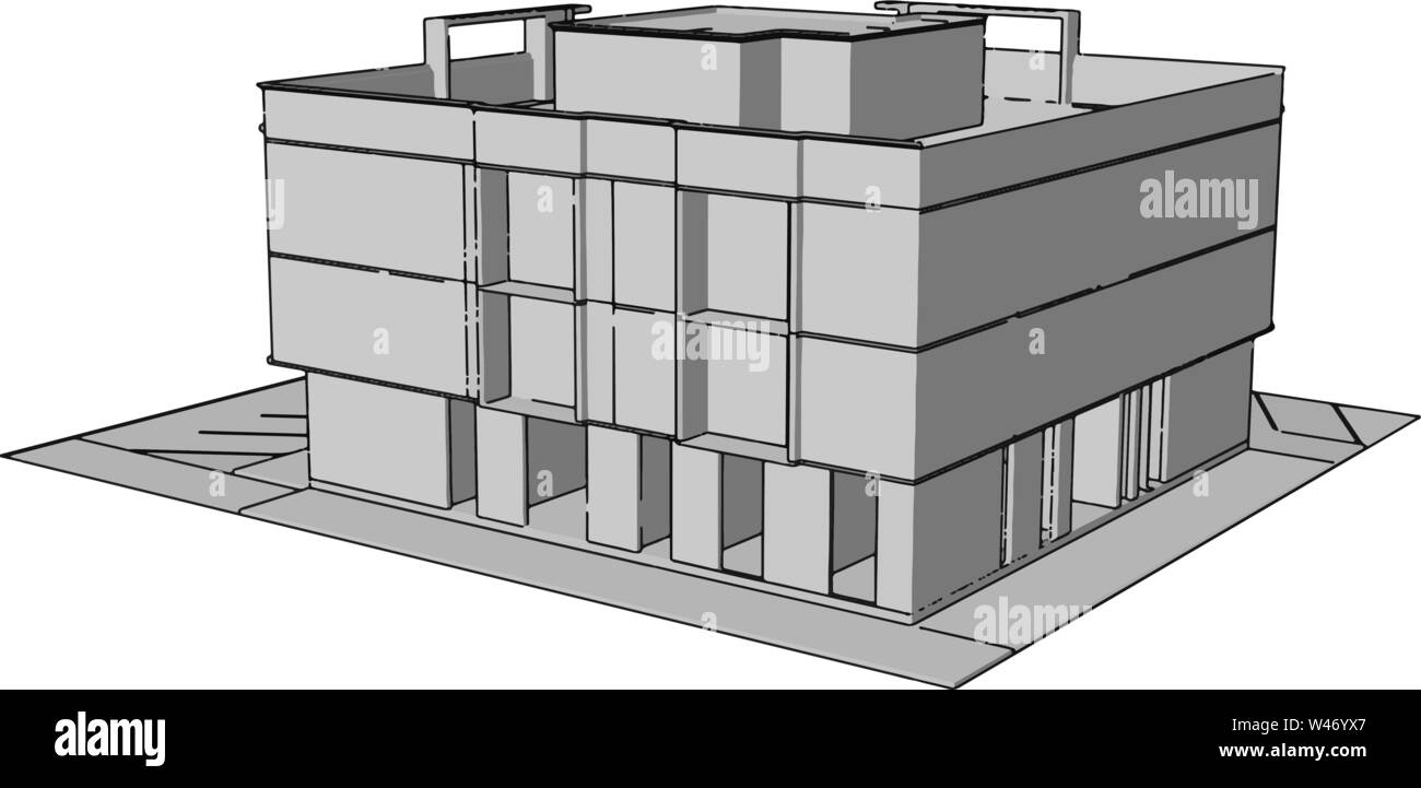 Complex building, illustration, vector on white background Stock Vector ...
