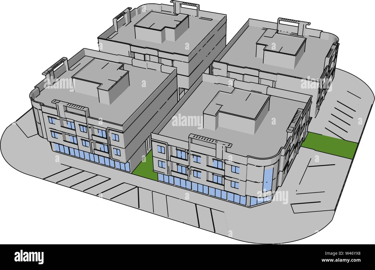 Complex building, illustration, vector on white background Stock Vector ...