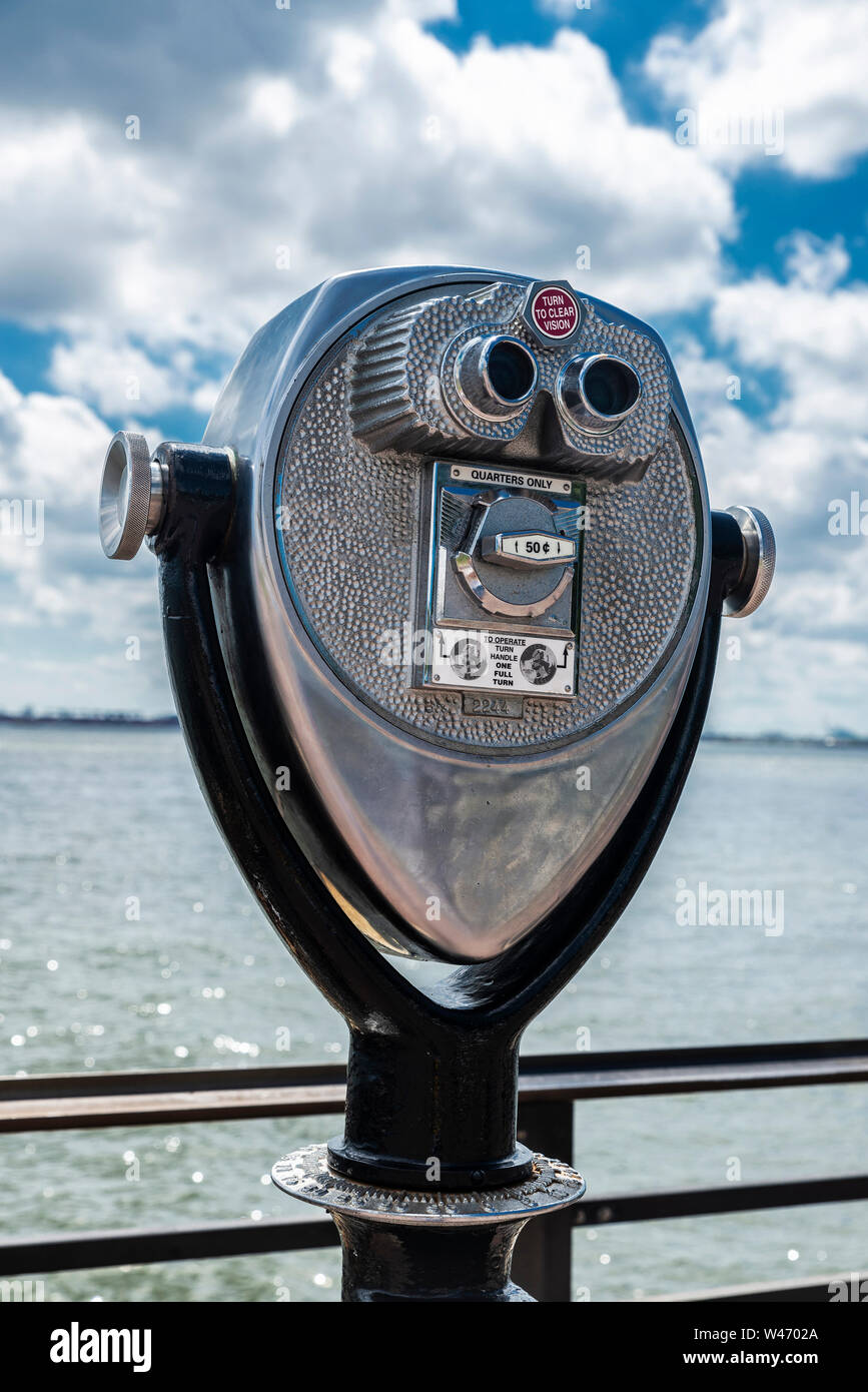 Coin operated public binoculars on liberty island hi-res stock ...