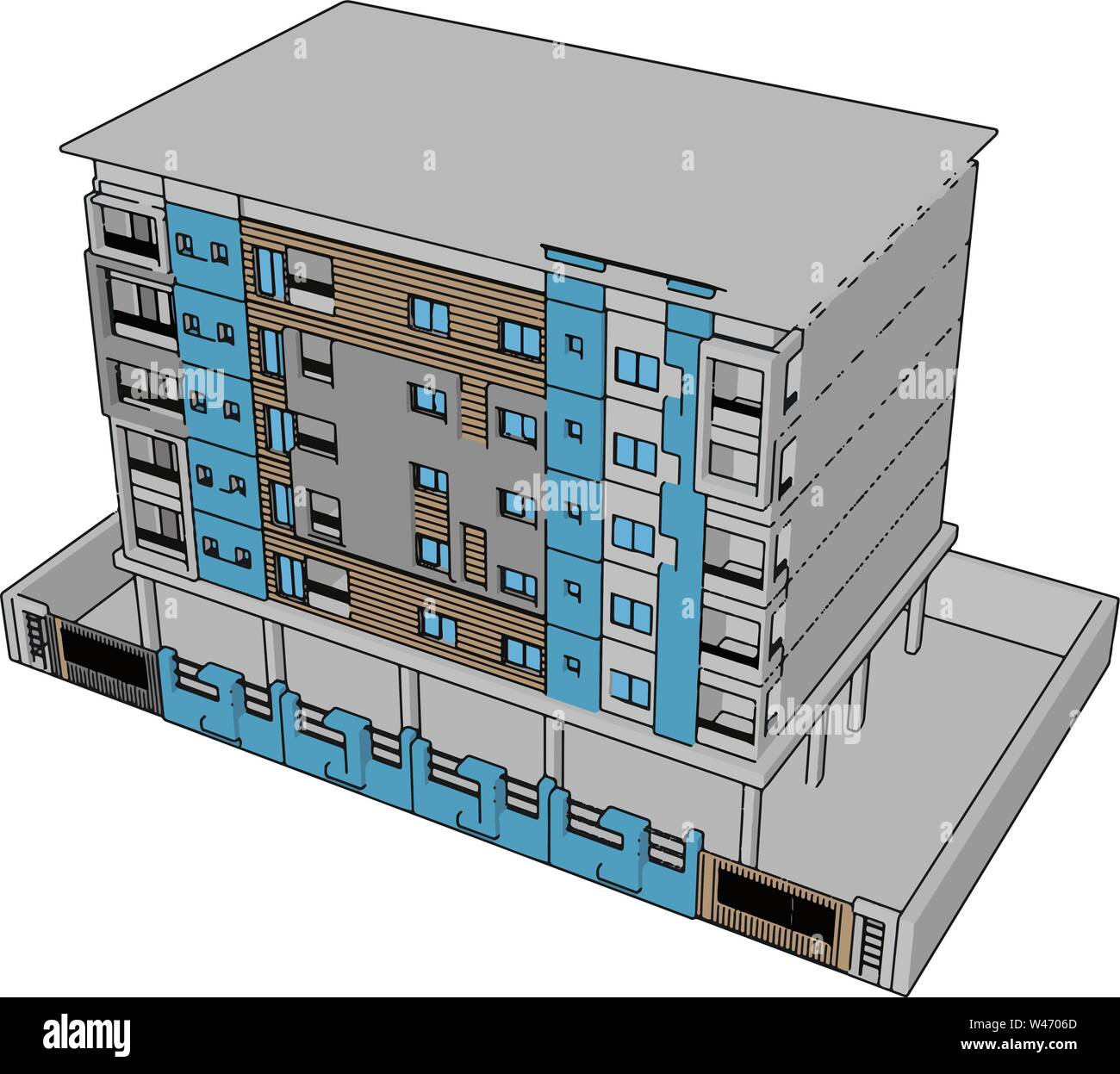 Blue residential building, illustration, vector on white background ...