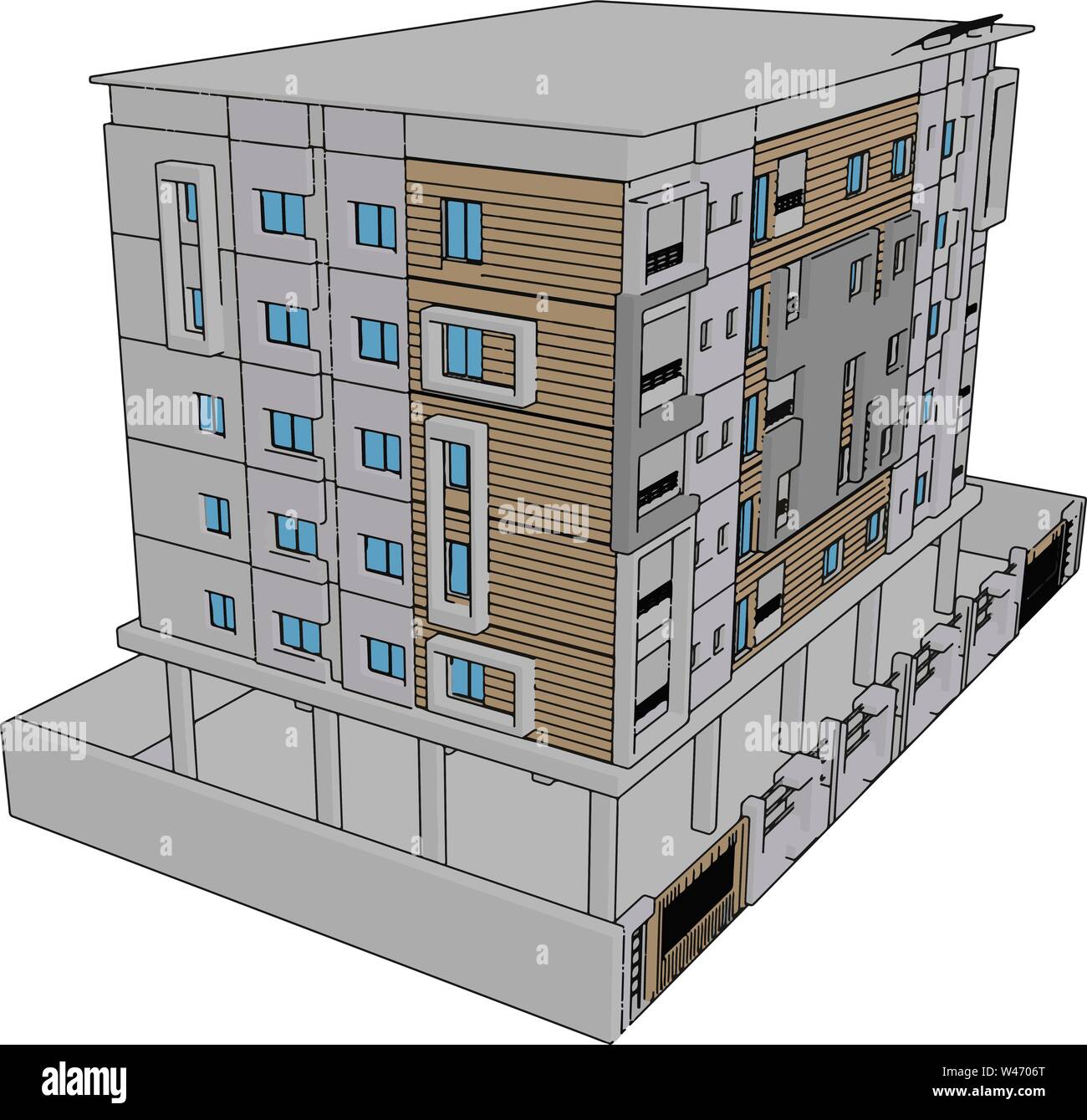 White residential building, illustration, vector on white background ...