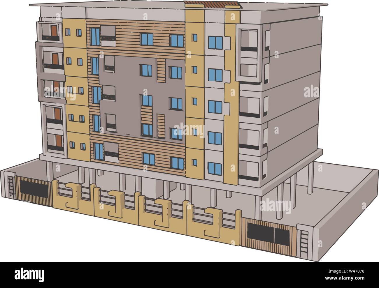 Yellow residential building, illustration, vector on white background ...