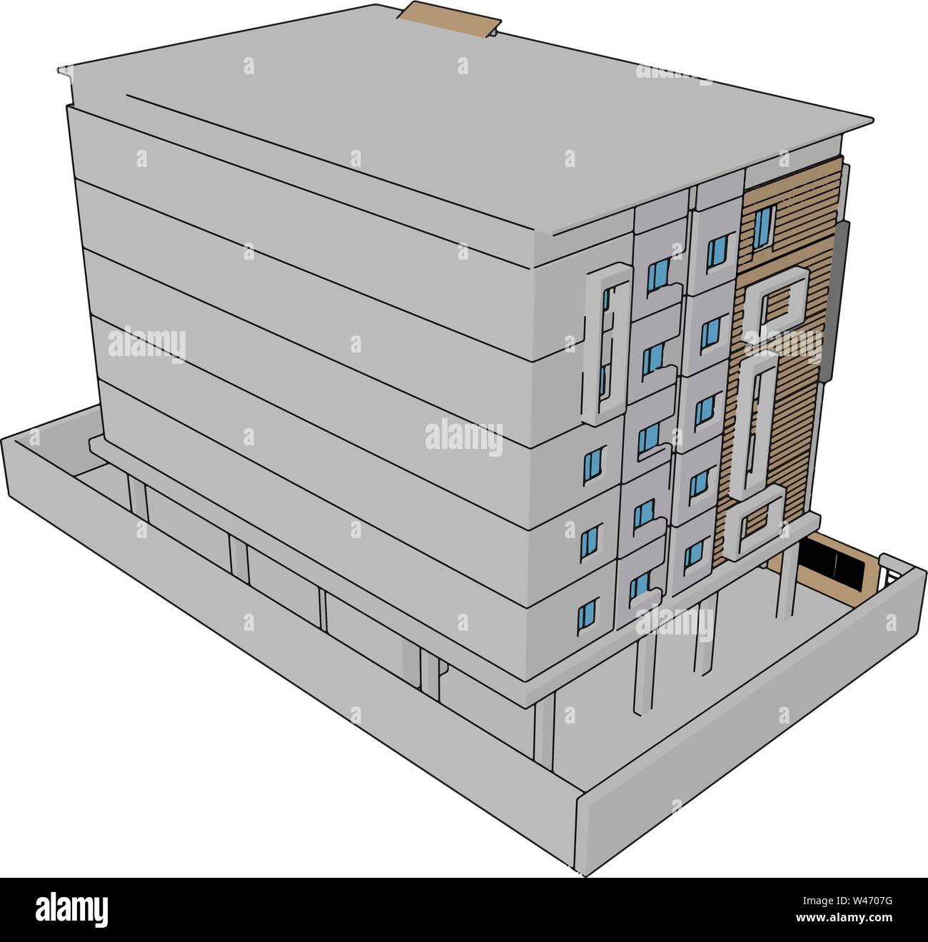 White residential building, illustration, vector on white background ...