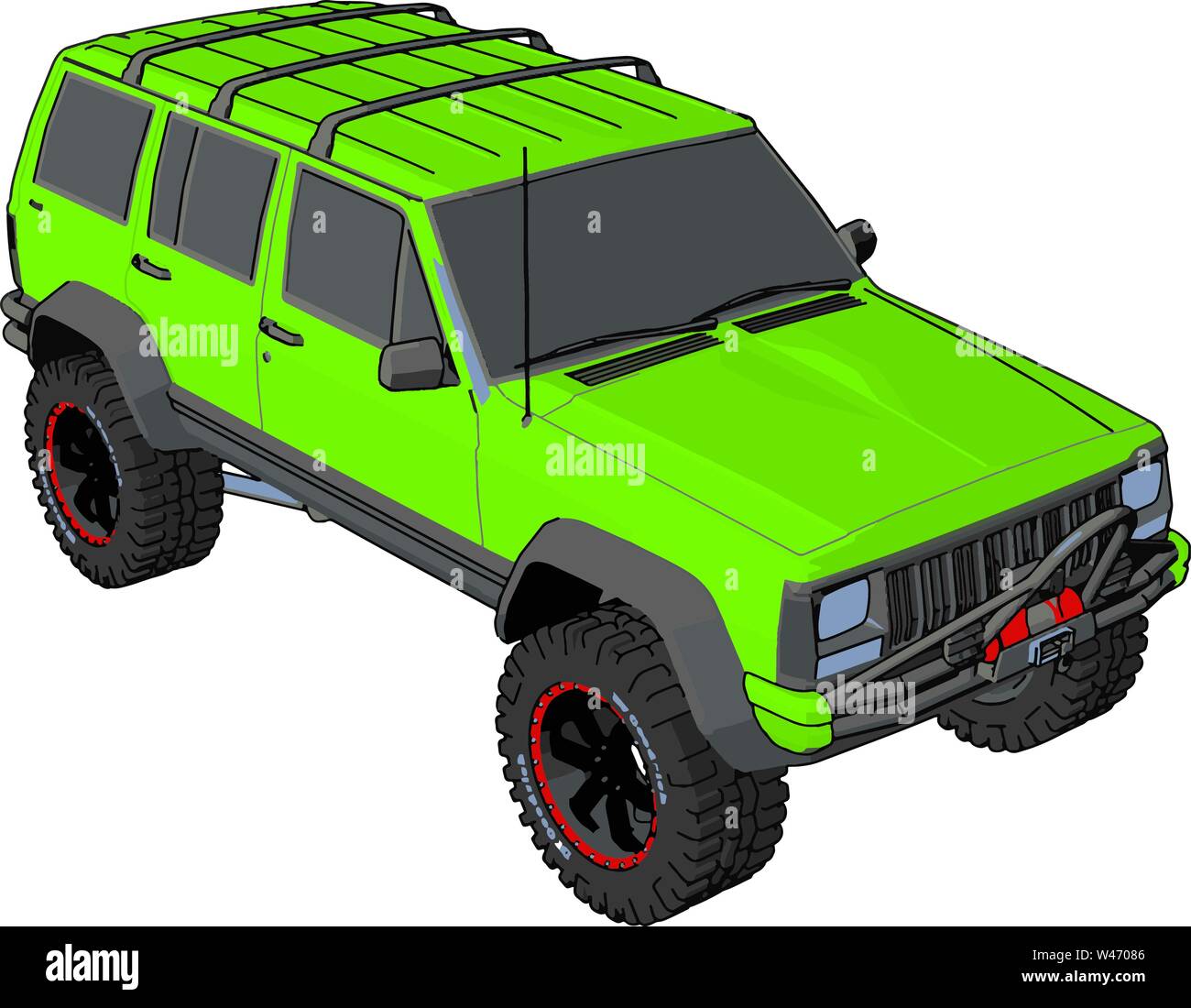 Green off road vehicle, illustration, vector on white background Stock ...