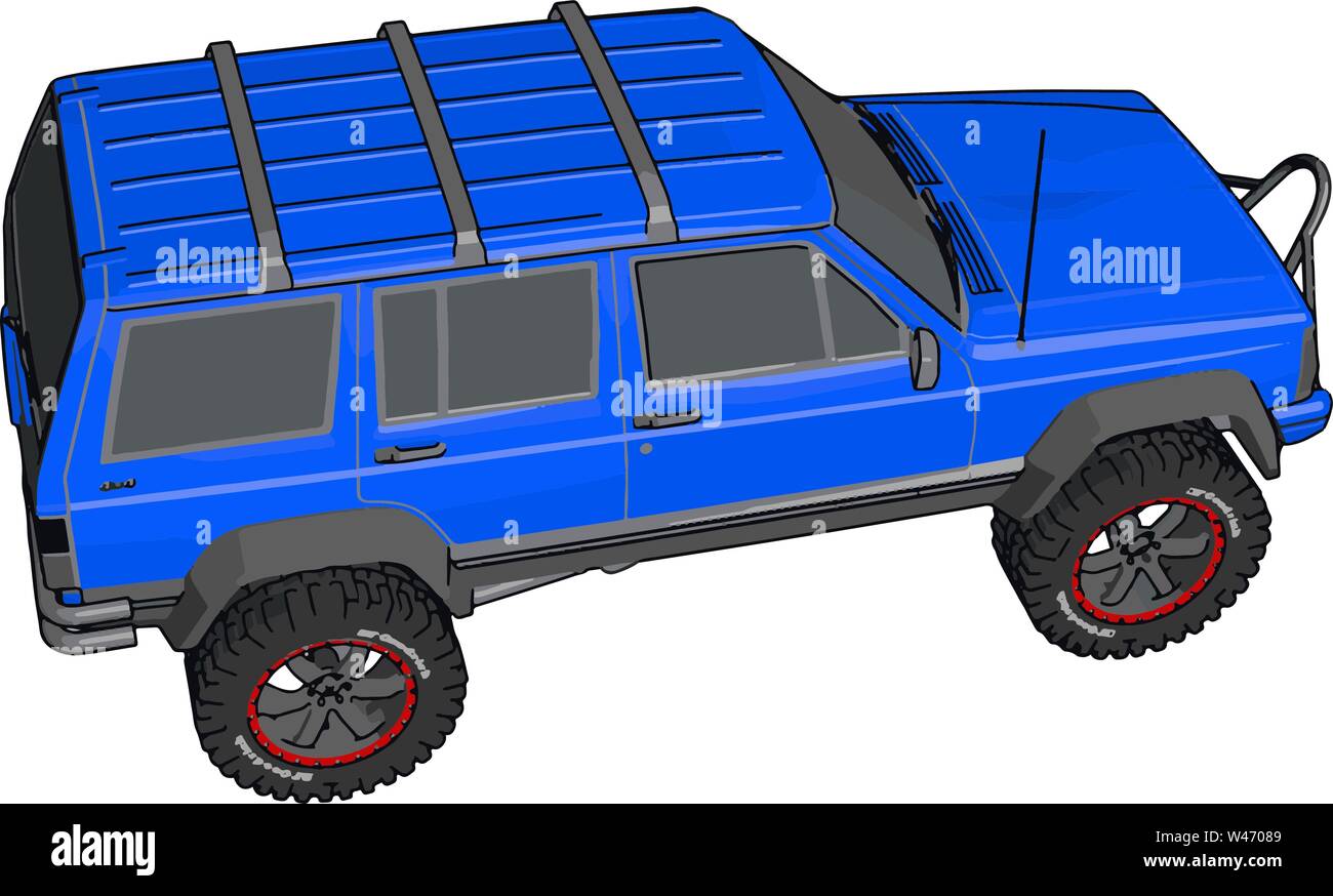 Blue off road vehicle, illustration, vector on white background Stock ...