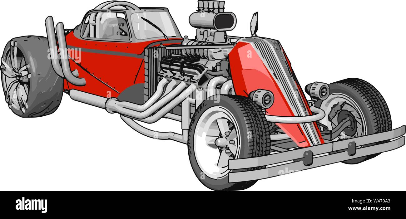 Red retro racing car, illustration, vector on white background Stock ...