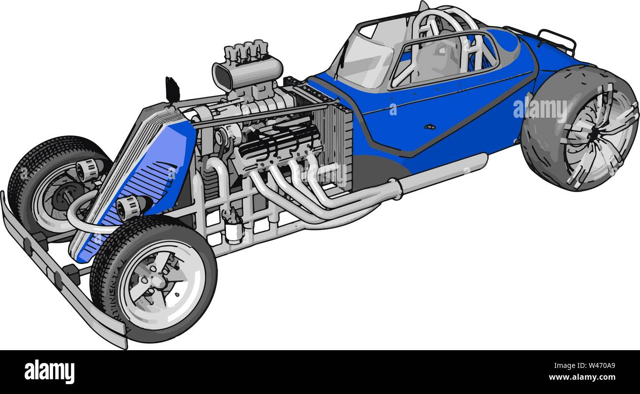 Blue retro racing car, illustration, vector on white background Stock ...