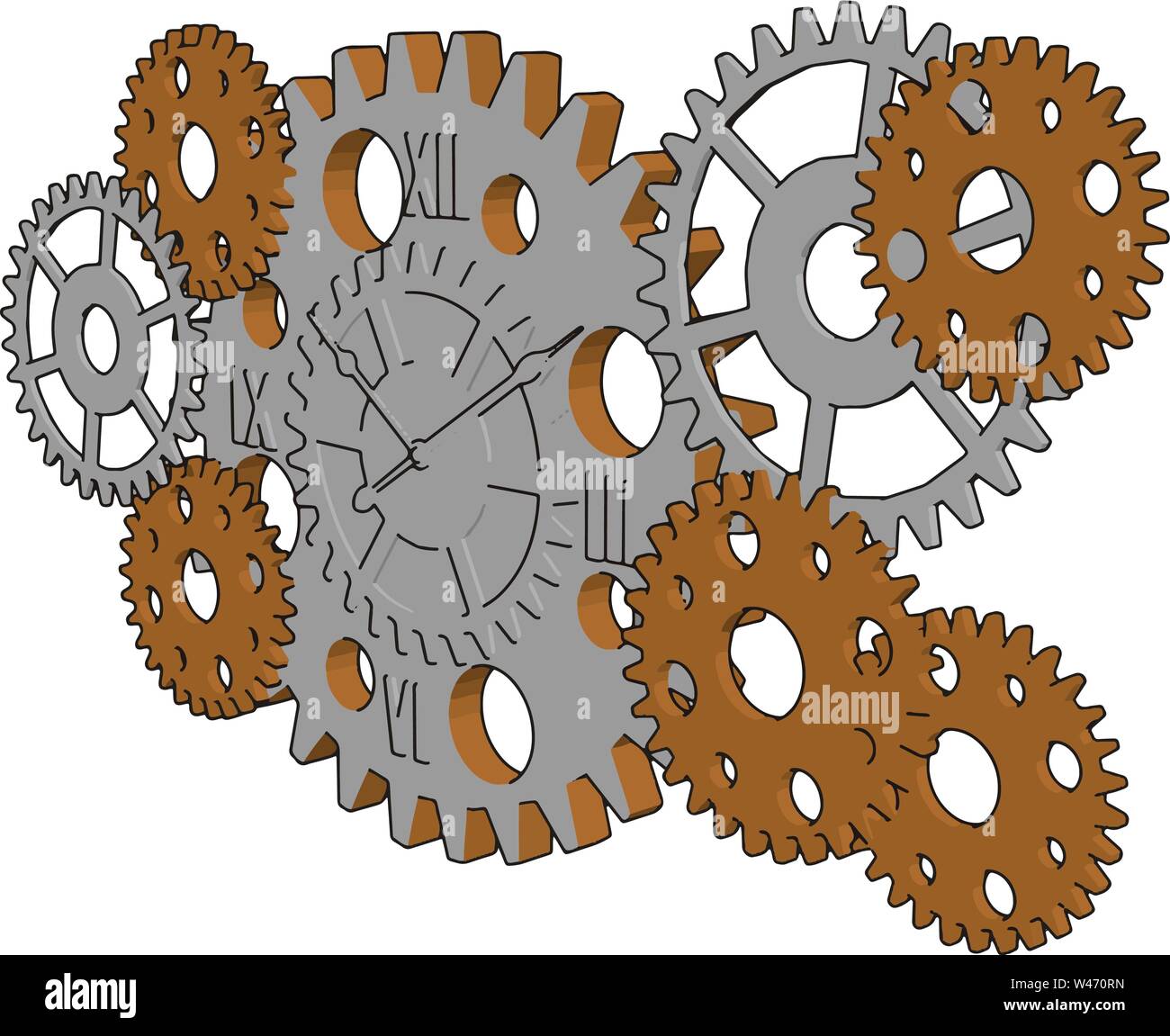 Silver gears, illustration, vector on white background Stock Vector ...