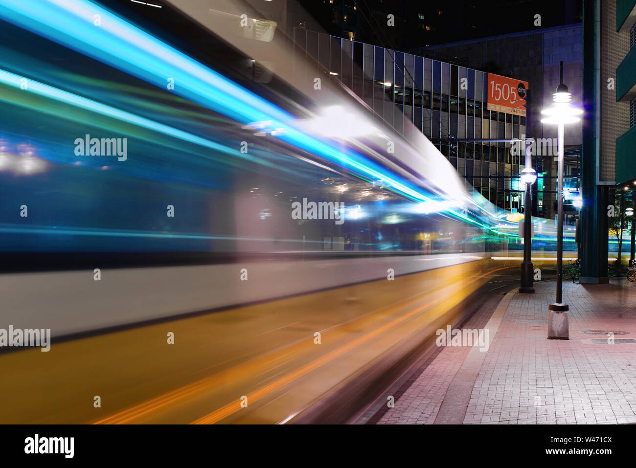 A DART train moves through downtown Dallas Texas Stock Photo - Alamy