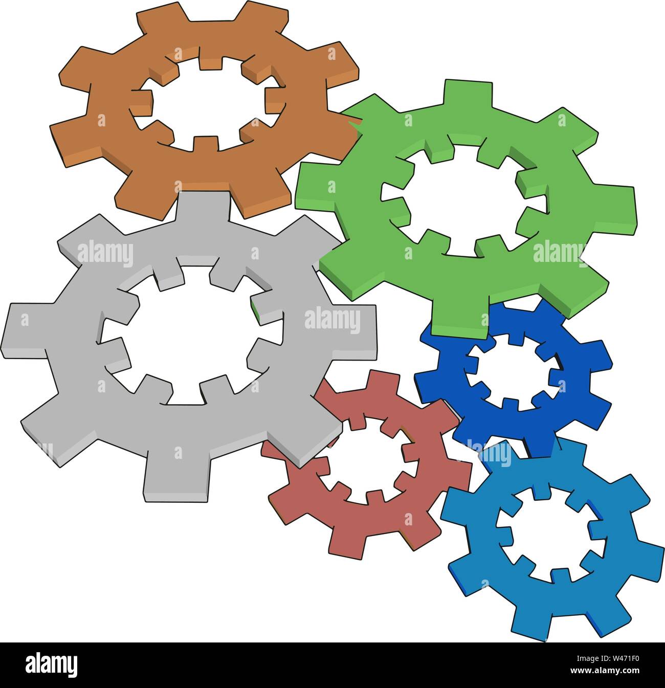 Multicolor gears, illustration, vector on white background Stock Vector ...
