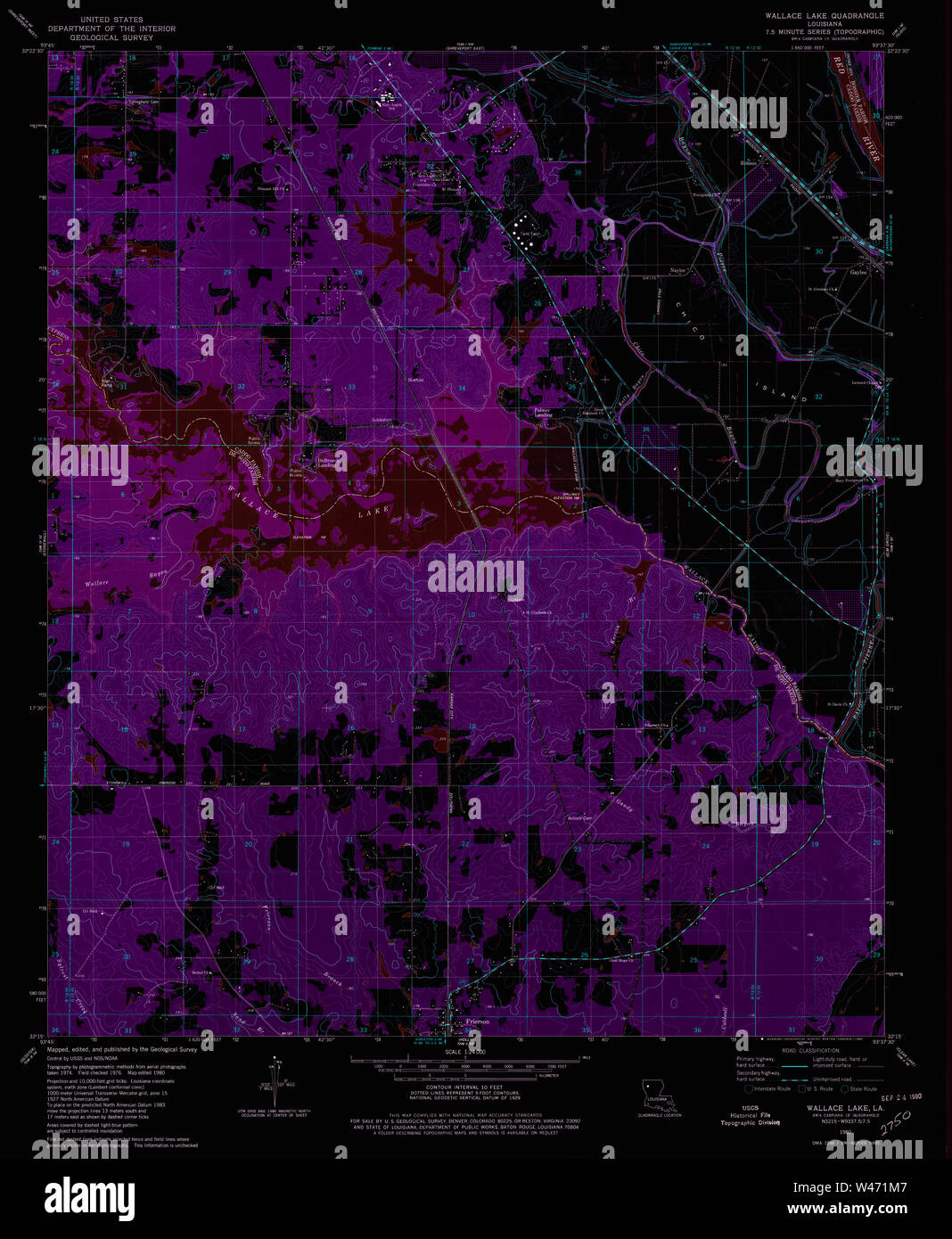 USGS TOPO Map Louisiana LA Wallace Lake 333488 1980 24000 Inverted ...