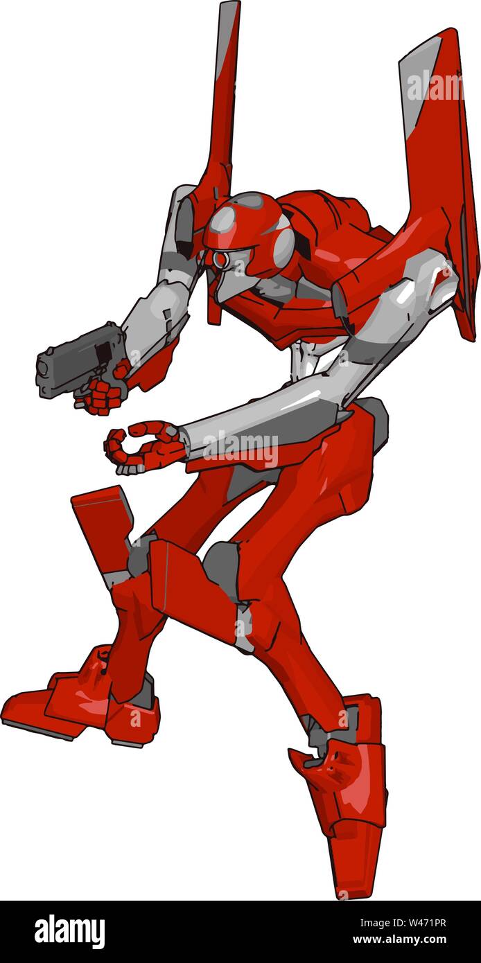 Red robot with gun, illustration, vector on white background Stock ...